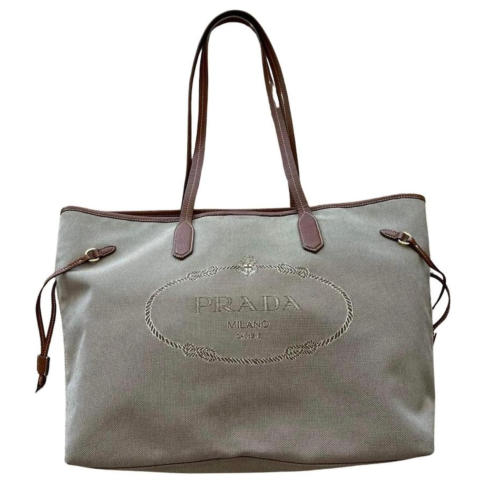 Tote Sac à main Prada Jacquard Logo Monogramme logo Corda Moro Cuir ...