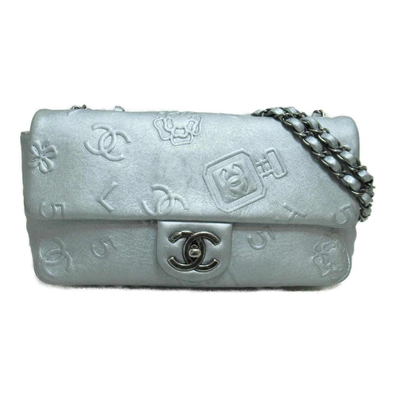 Chanel Embossed Leather Crossbody Bag Silvery Pony-style calfskin ref ...