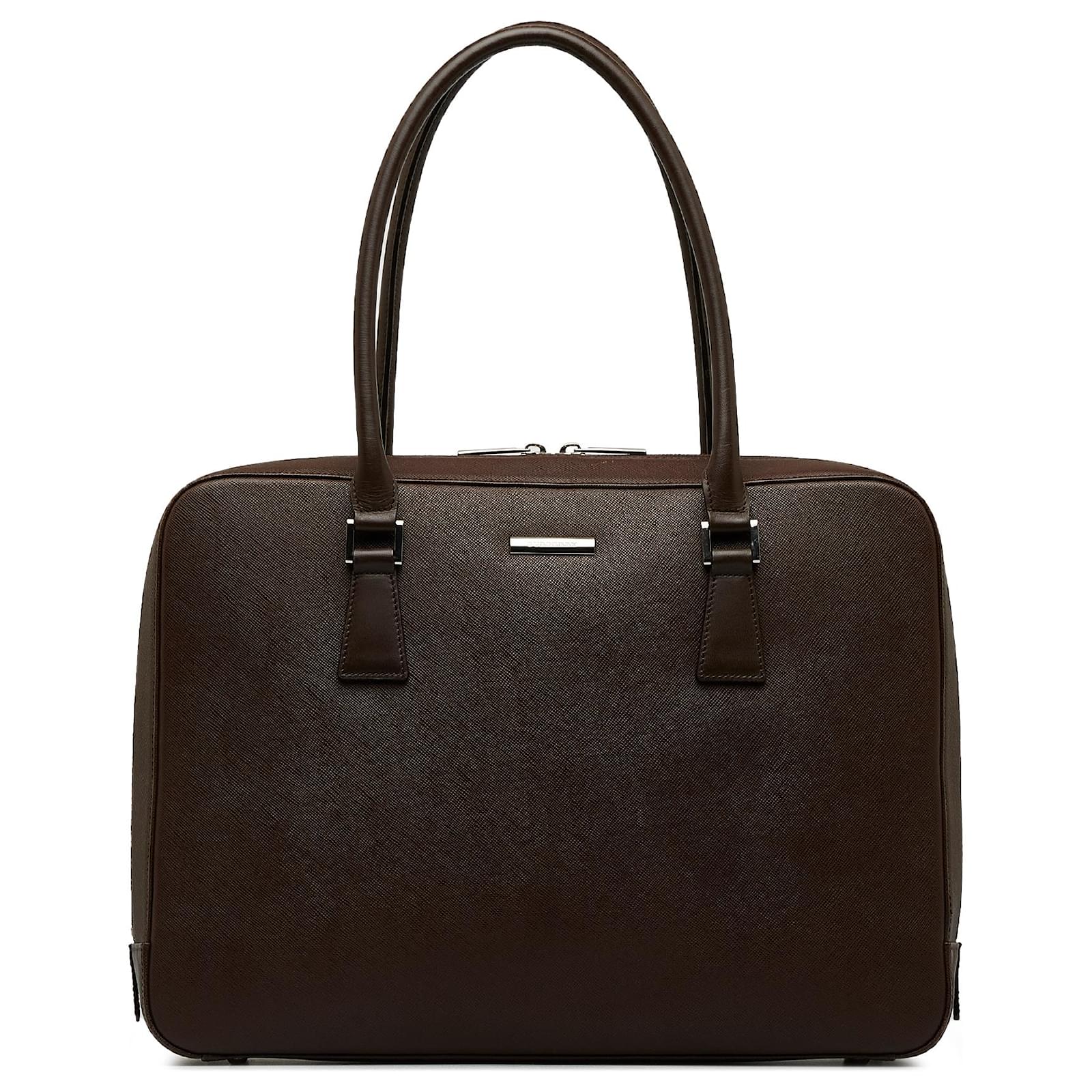 Burberry Brown Leather Briefcase Dark brown Pony-style calfskin ref ...