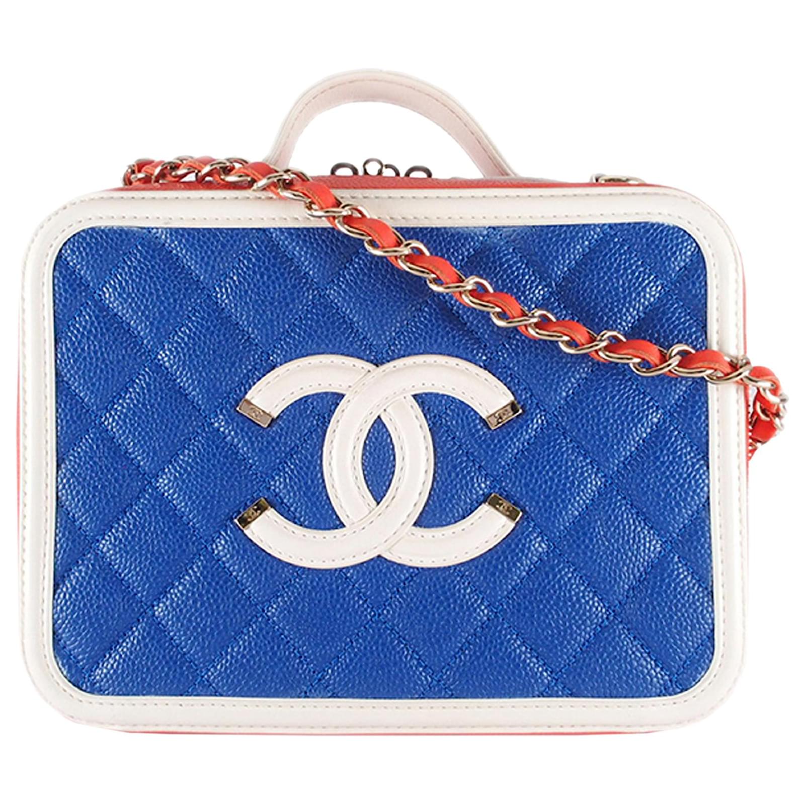 Chanel Blue Medium CC Caviar Filigree Vanity Case Leather ref.1080338 ...
