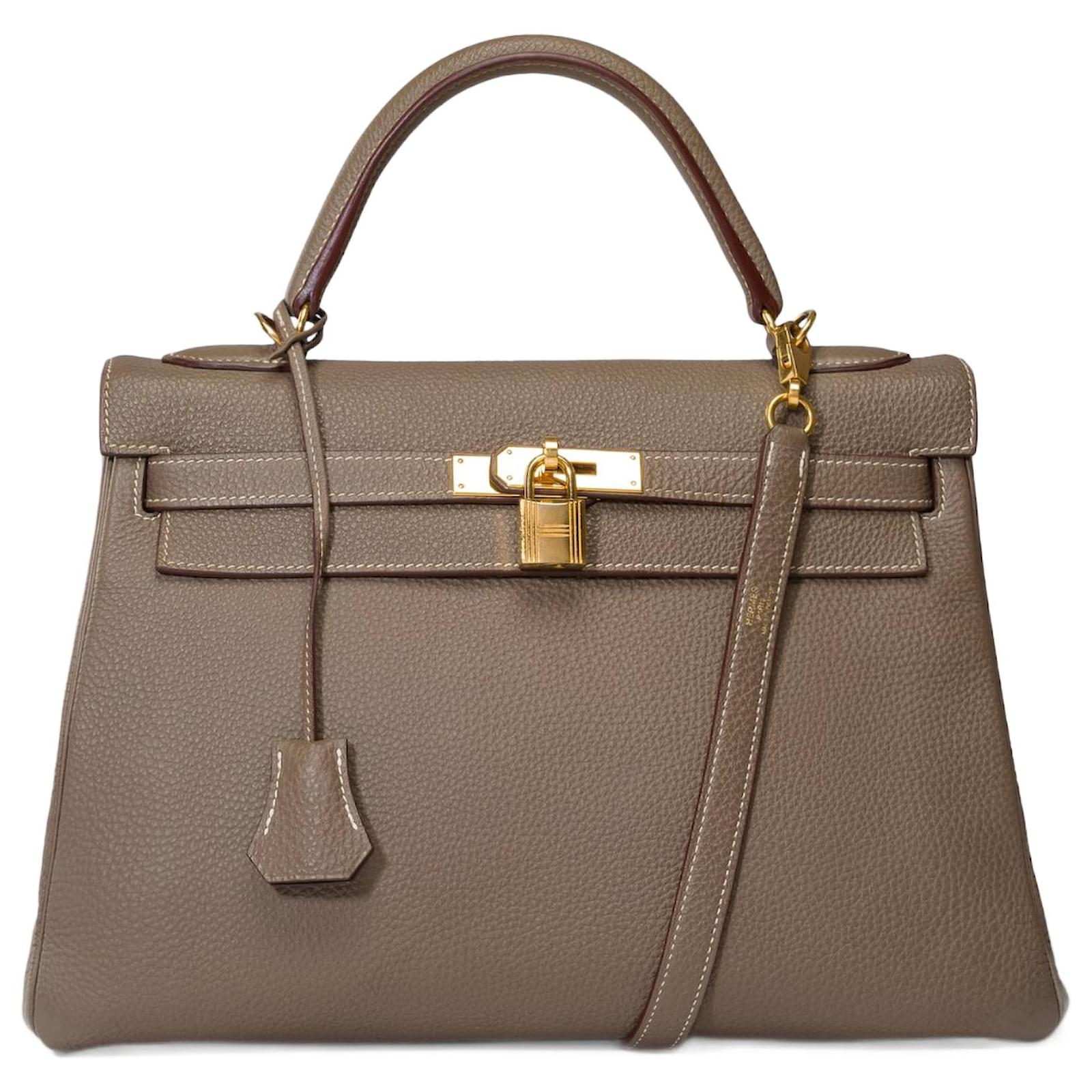 Hermès Hermes Kelly bag 32 in Etoupe Leather - 101479 Taupe ref.1081430 ...