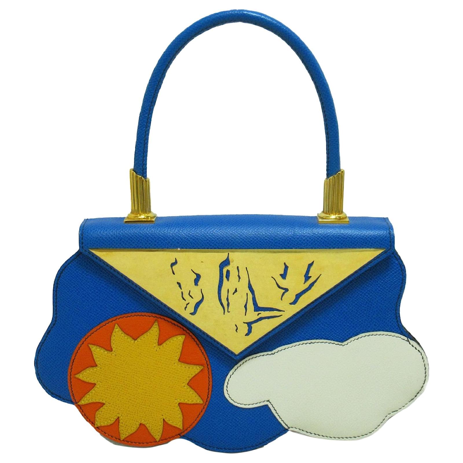 Hermès Hermes Blue Mini Sun and Cloud Handbag Leather Pony-style ...