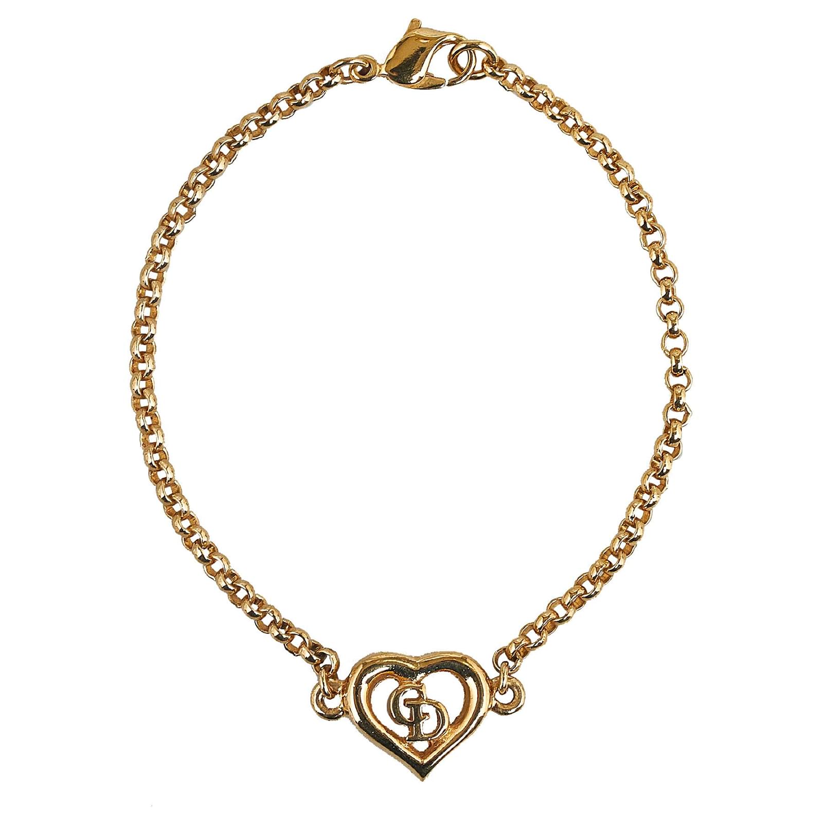 Dior Gold Heart Logo Bracelet Golden Metal Gold-plated ref.1081872 ...