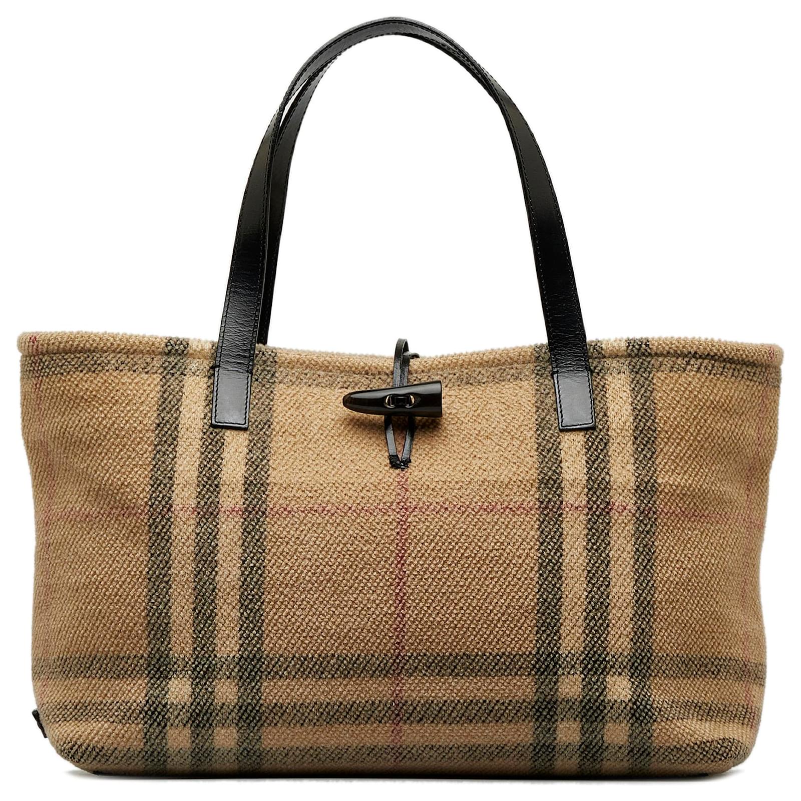 Burberry Brown House Check Wool Tote Beige Leather Pony-style calfskin Cloth ref.1081873 - Joli ...