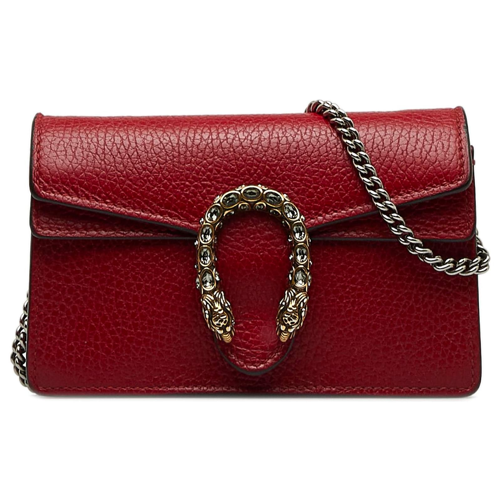 Gucci Red Super Mini Dionysus Leather Crossbody Bag Pony-style calfskin ...