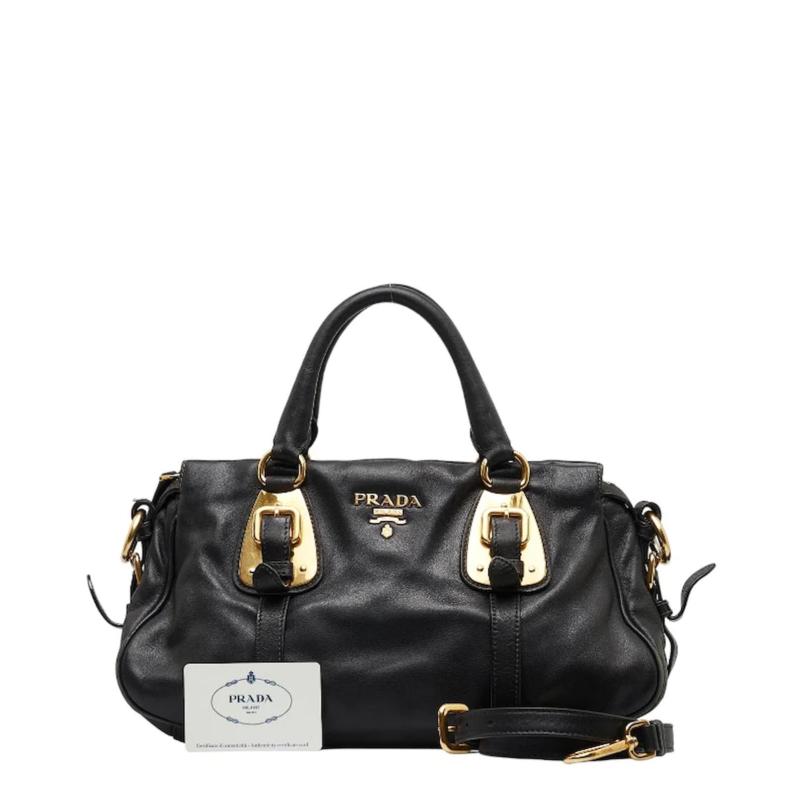 Prada Leather Belted Handbag BN1904 Black Pony-style calfskin ref ...