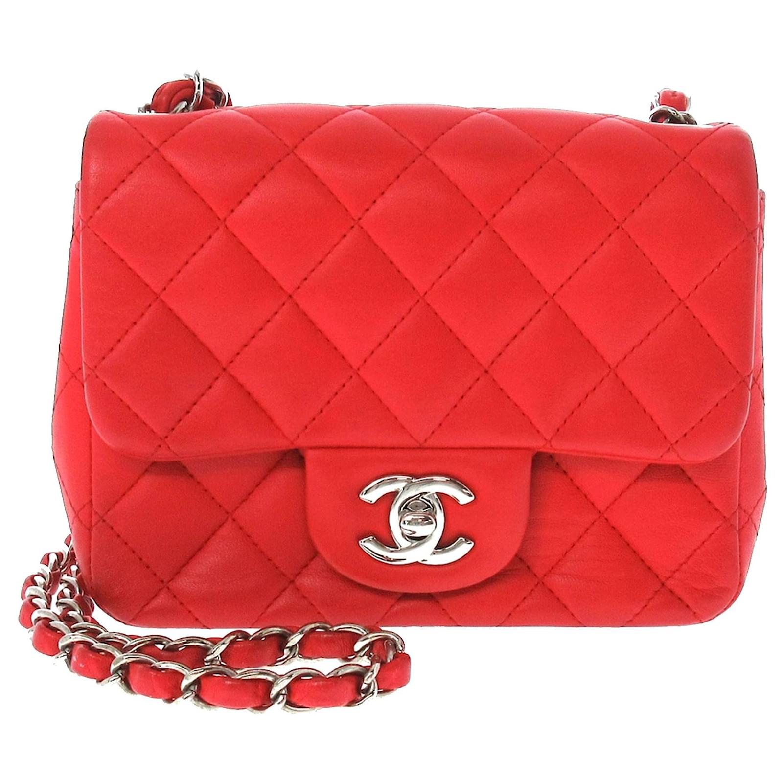 Chanel Red Mini Classic Lambskin Square Single Flap Leather ref.1084738 ...