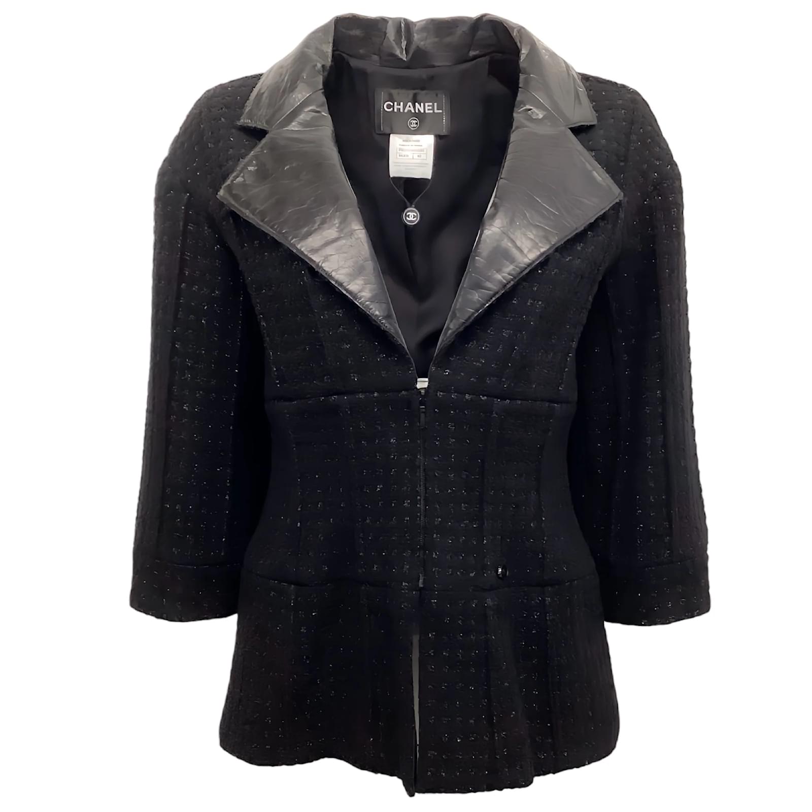 Chanel 2014 Supermarket Collection Black Boucle Jacket with Leather ...