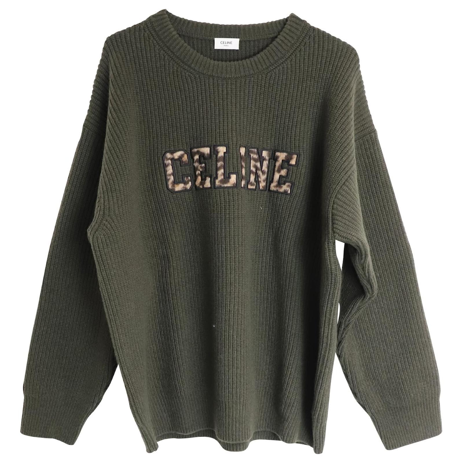 Céline Jersey extragrande con cuello redondo y logo de leopardo en lana ...