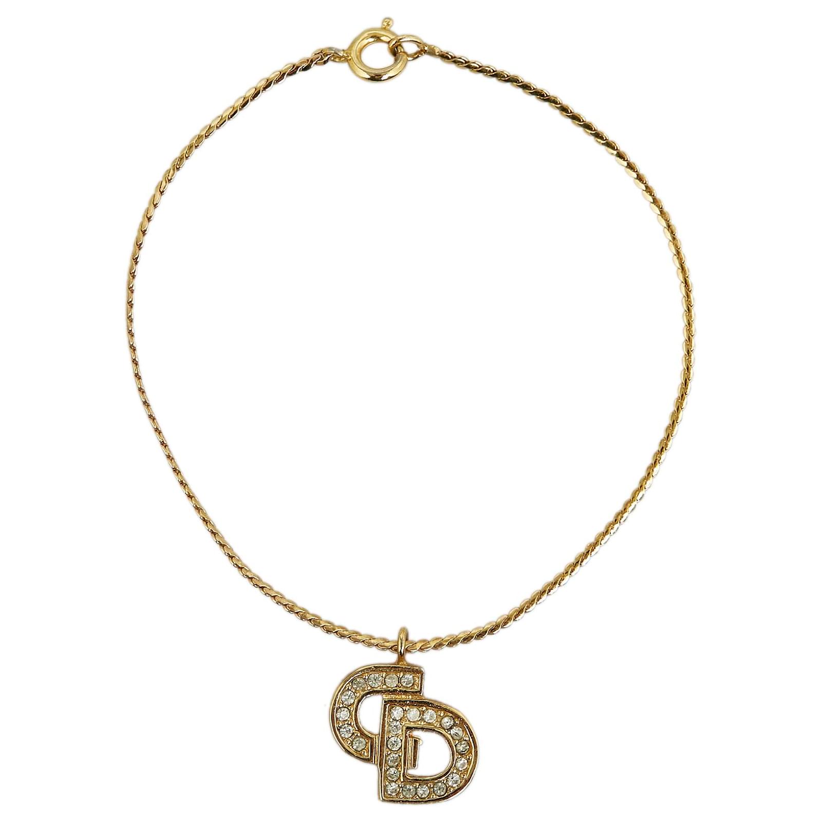 Dior Gold Logo Rhinestone Bracelet Golden Metal Gold-plated ref.1086508 ...