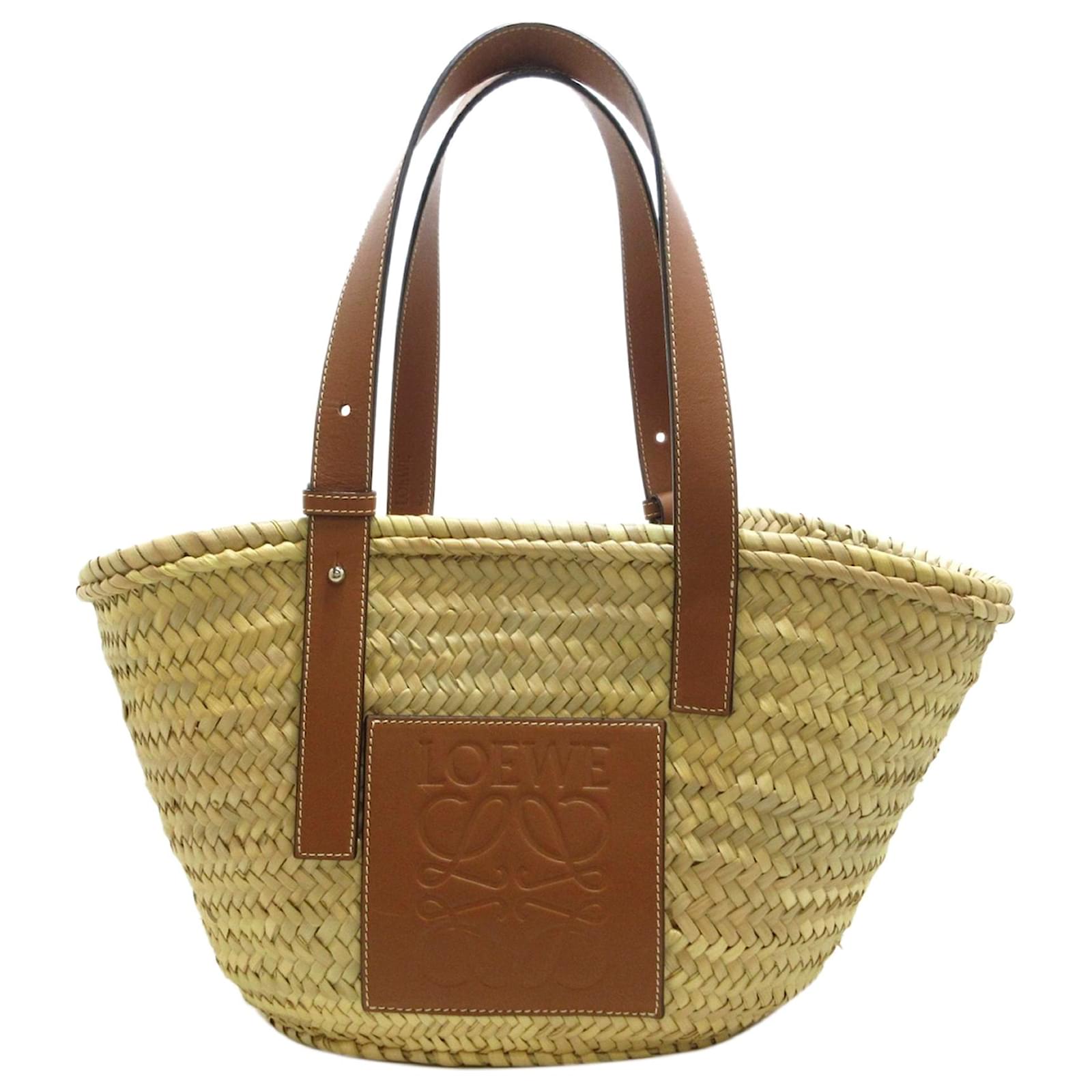 Loewe petit sac cabas en raphia marron Cuir Veau façon poulain Beige ...