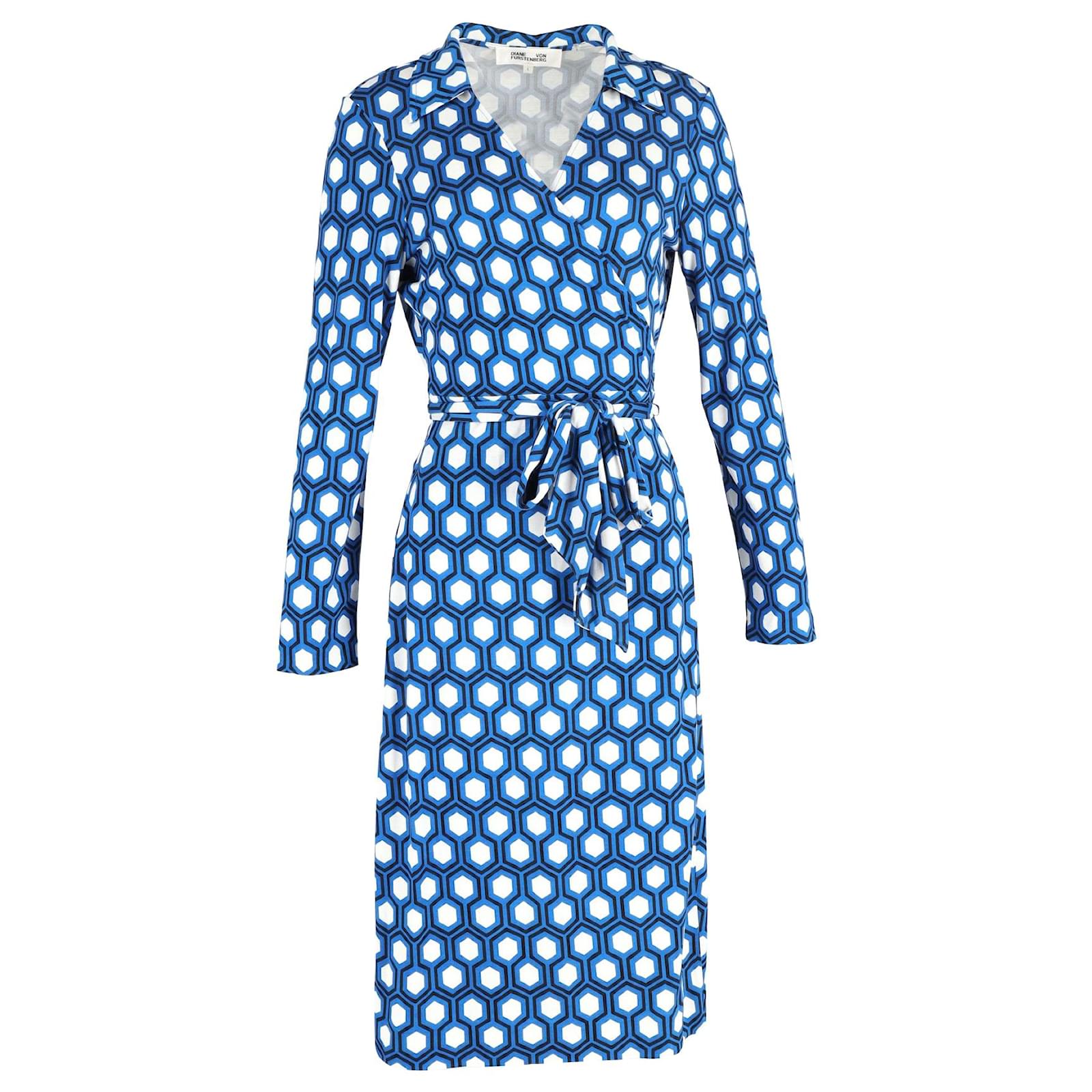 Diane Von Furstenberg Printed Wrap Midi Dress in Blue Silk ref.1089245 ...