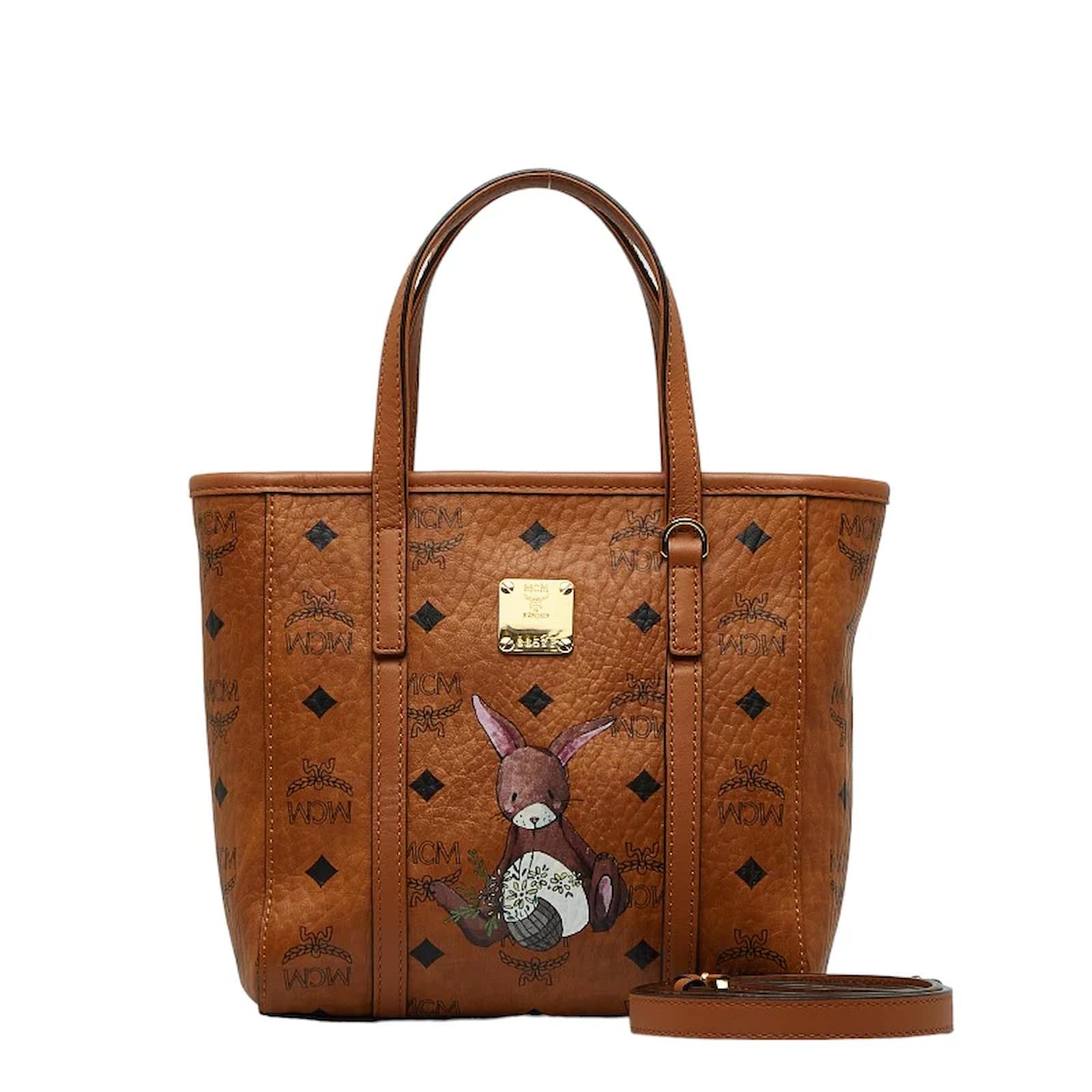 MCM Visetos Mini Toni Bunny Tote Bag Brown Cloth ref.1090267 - Joli Closet