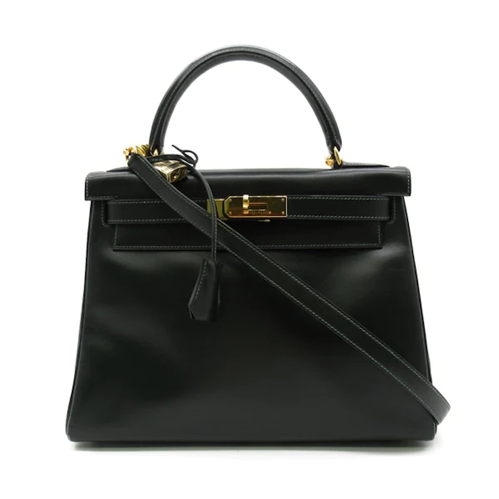 Hermès Box Calf Kelly 28 Black Leather Pony-style calfskin ref.1090726 ...