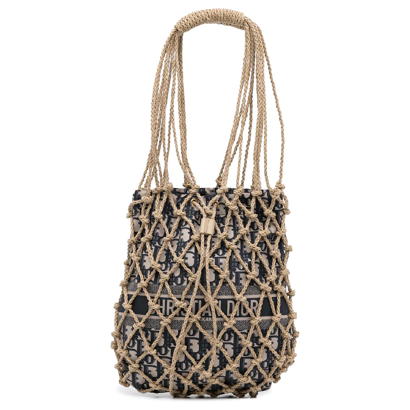 Sac filet en corde tressée et tissu technique oblique marron Dior ...