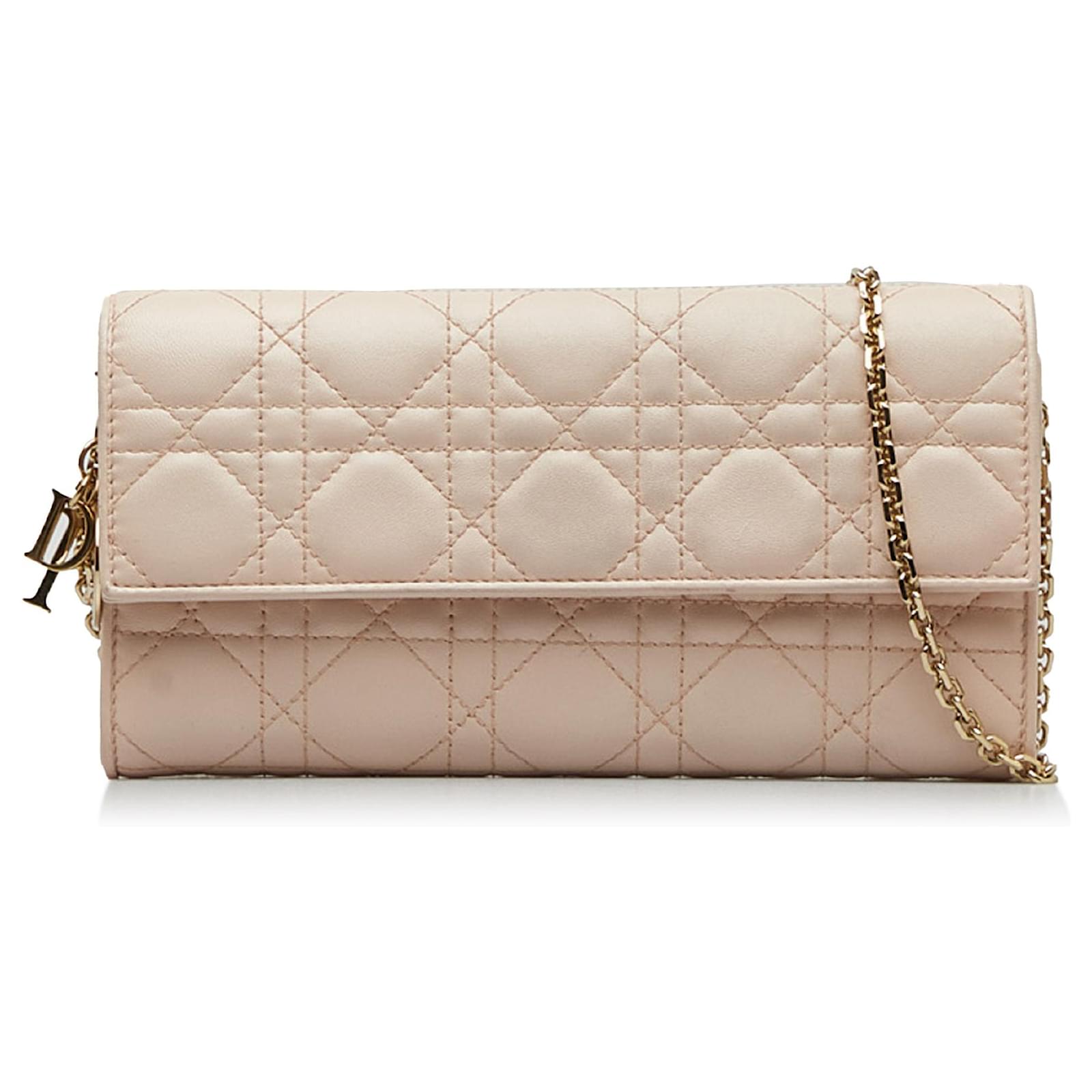 Dior Pink Cannage Lady Dior Wallet On Chain Leather ref.1091841 - Joli ...