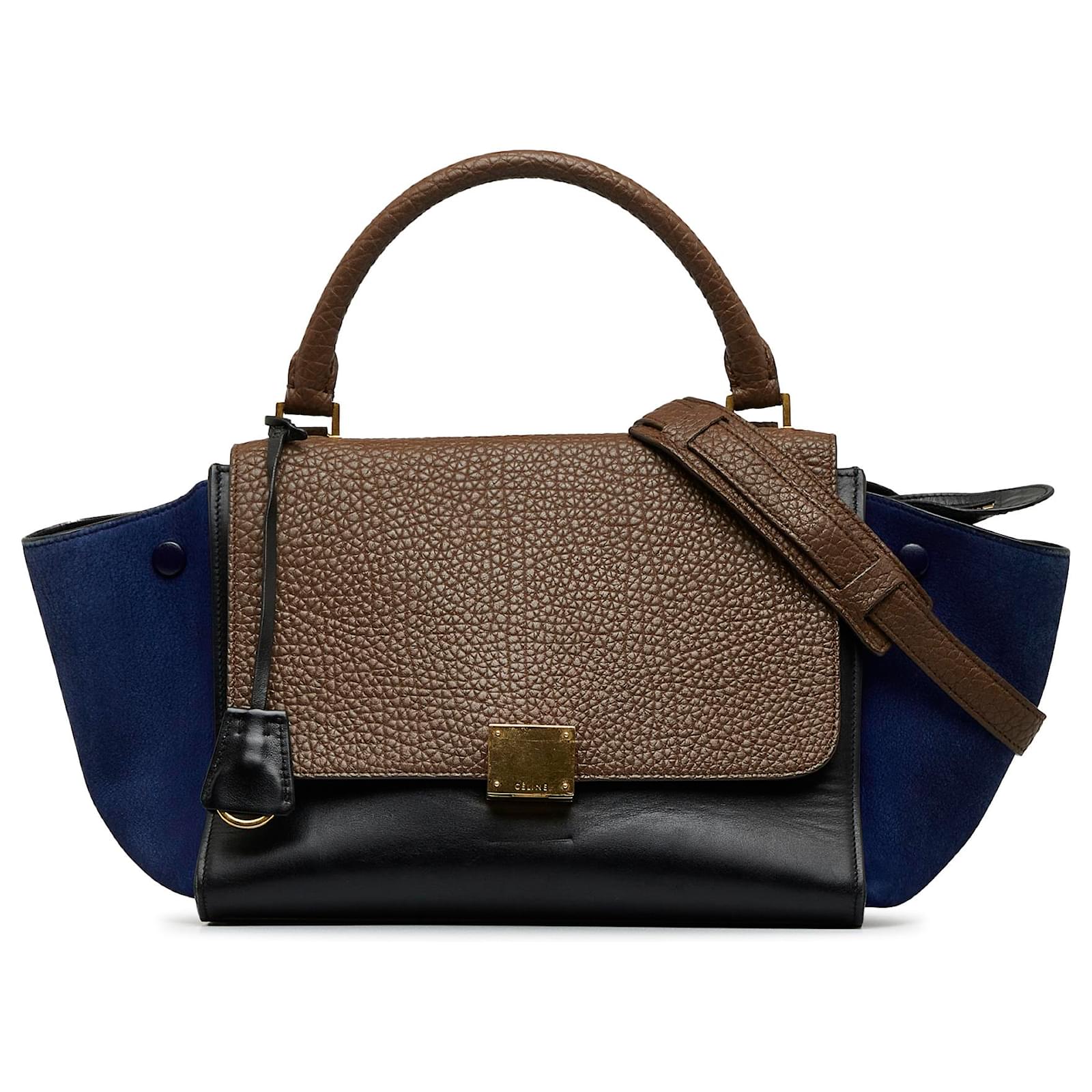 Céline Celine Black Small Trapeze Tricolor Satchel Leather Pony-style ...