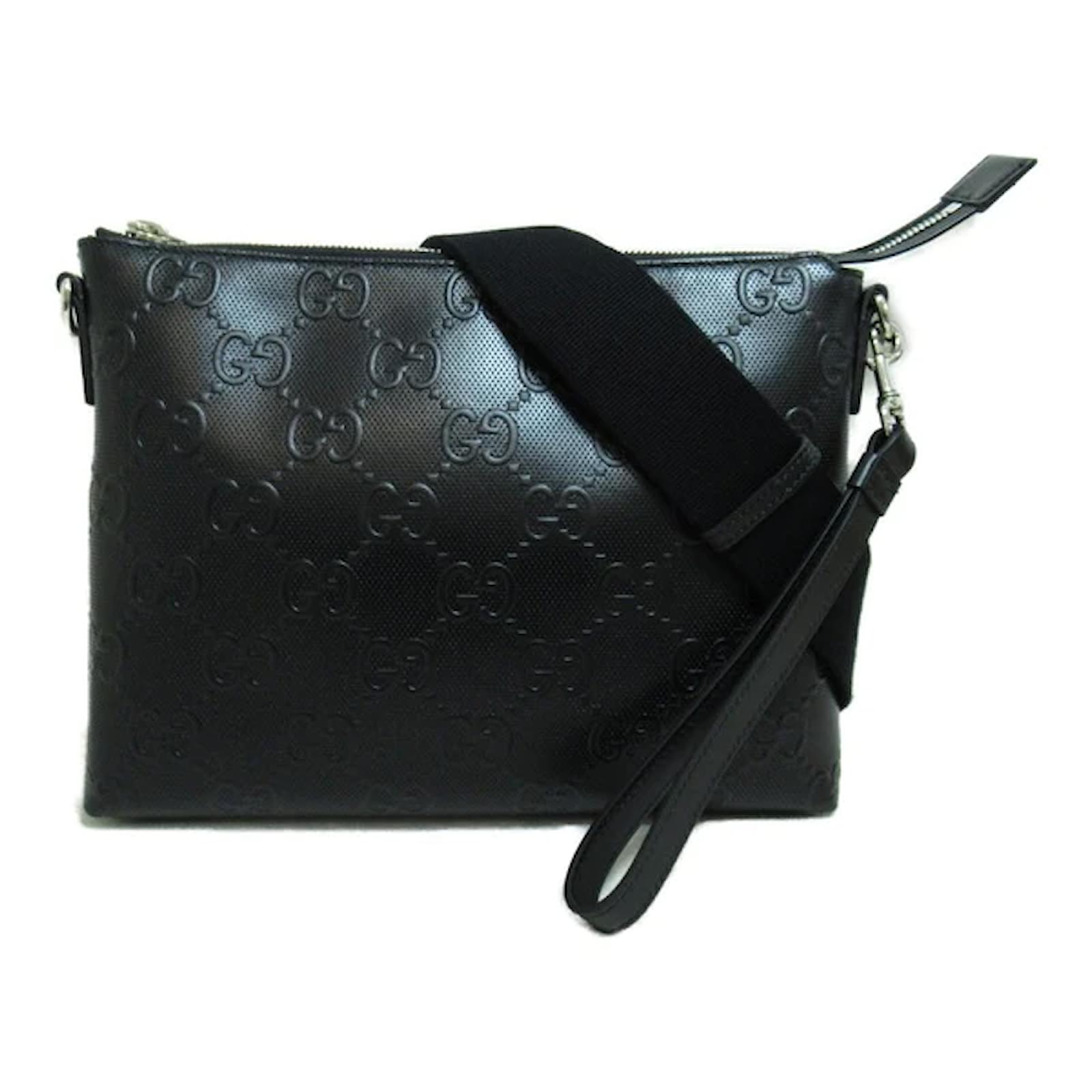 Gucci GG Embossed Messenger Bag 696009 Black Leather Pony-style ...