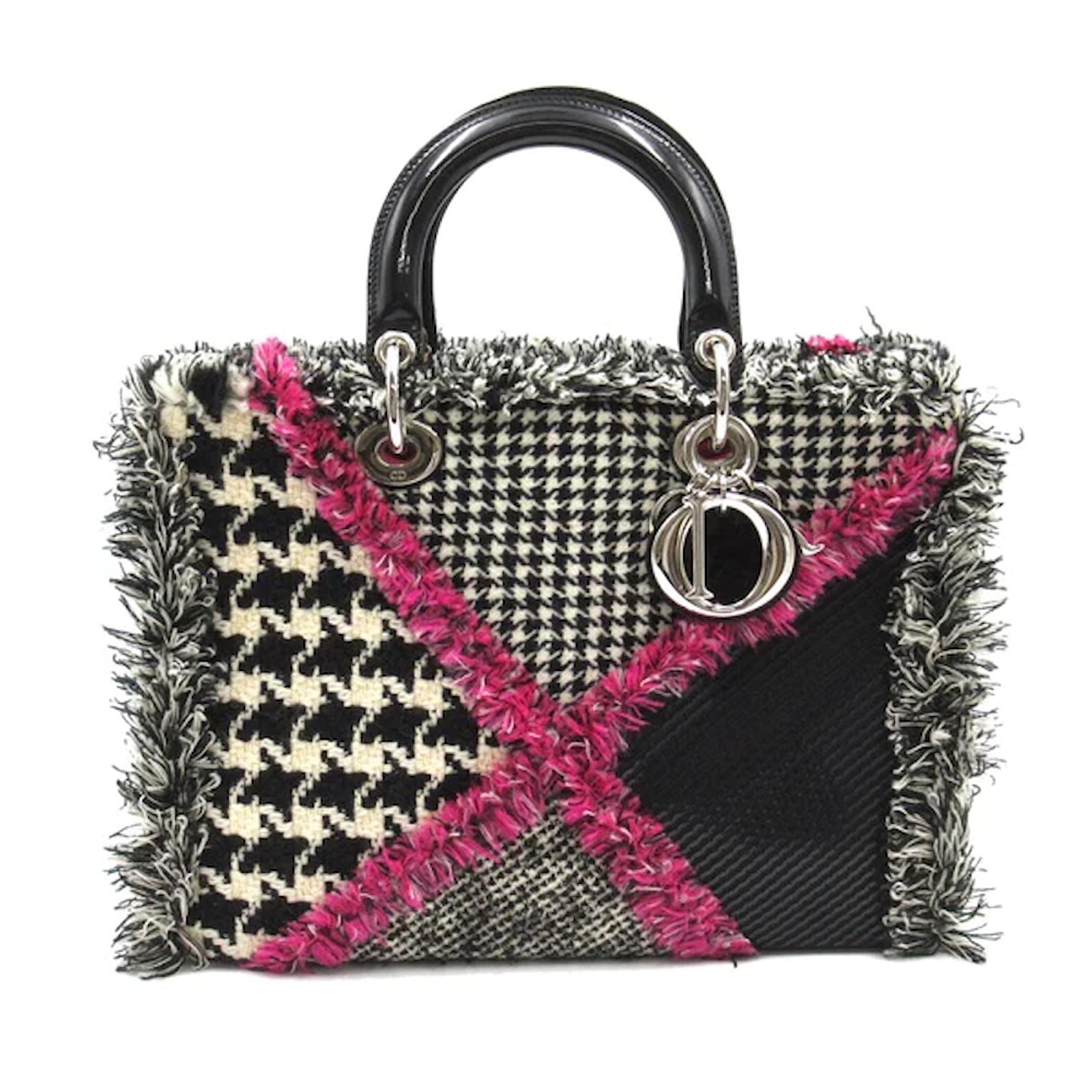 Patchwork à Franges en Tweed Verni Lady Dior 09-MA-1103 Toile Noir ref ...