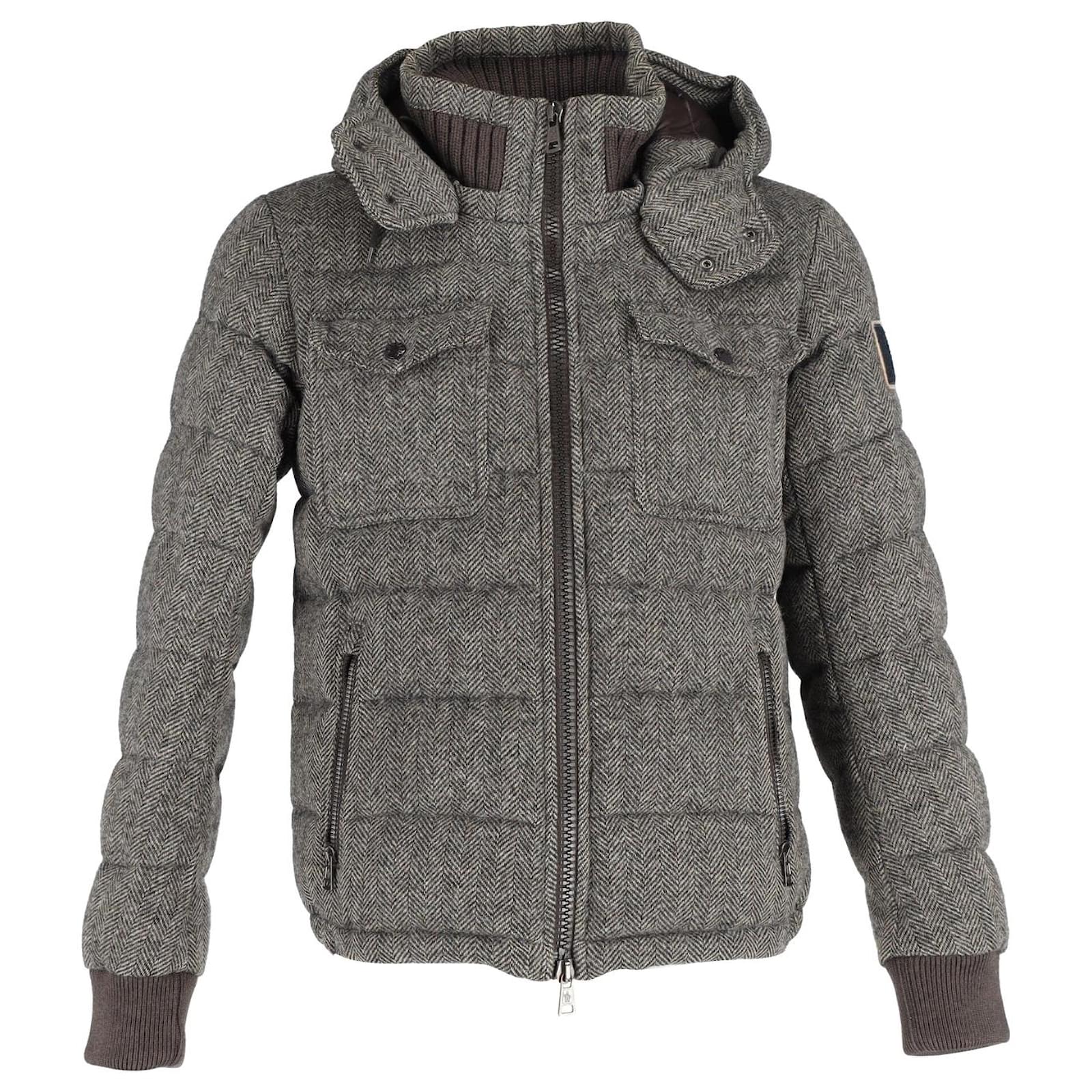 Moncler Herringbone Down Jacket in Brown Wool ref.1093565 - Joli Closet