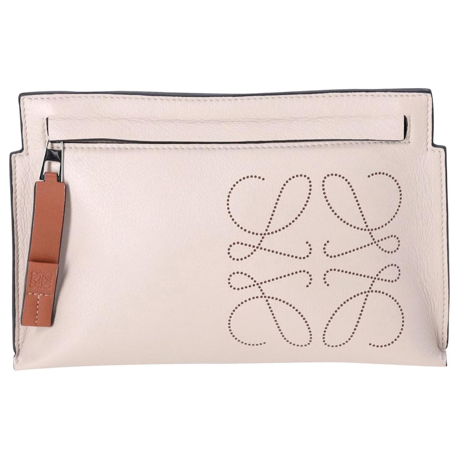 Loewe T-Pouch Mini Perforated Clutch in Cream Leather White ref.1093617 ...