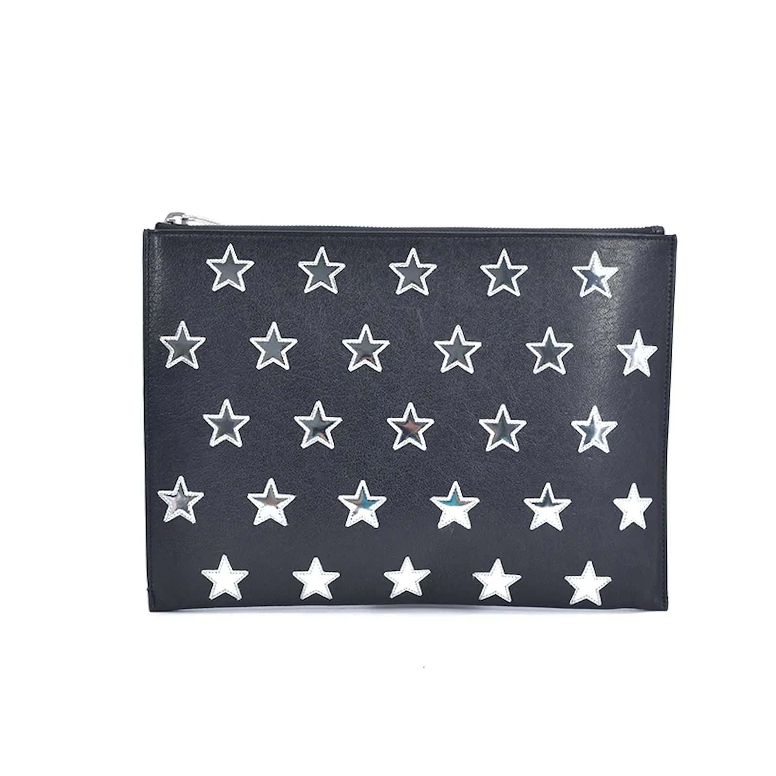 Yves Saint Laurent Leather Star Patch Clutch Bag Black Lambskin ref ...