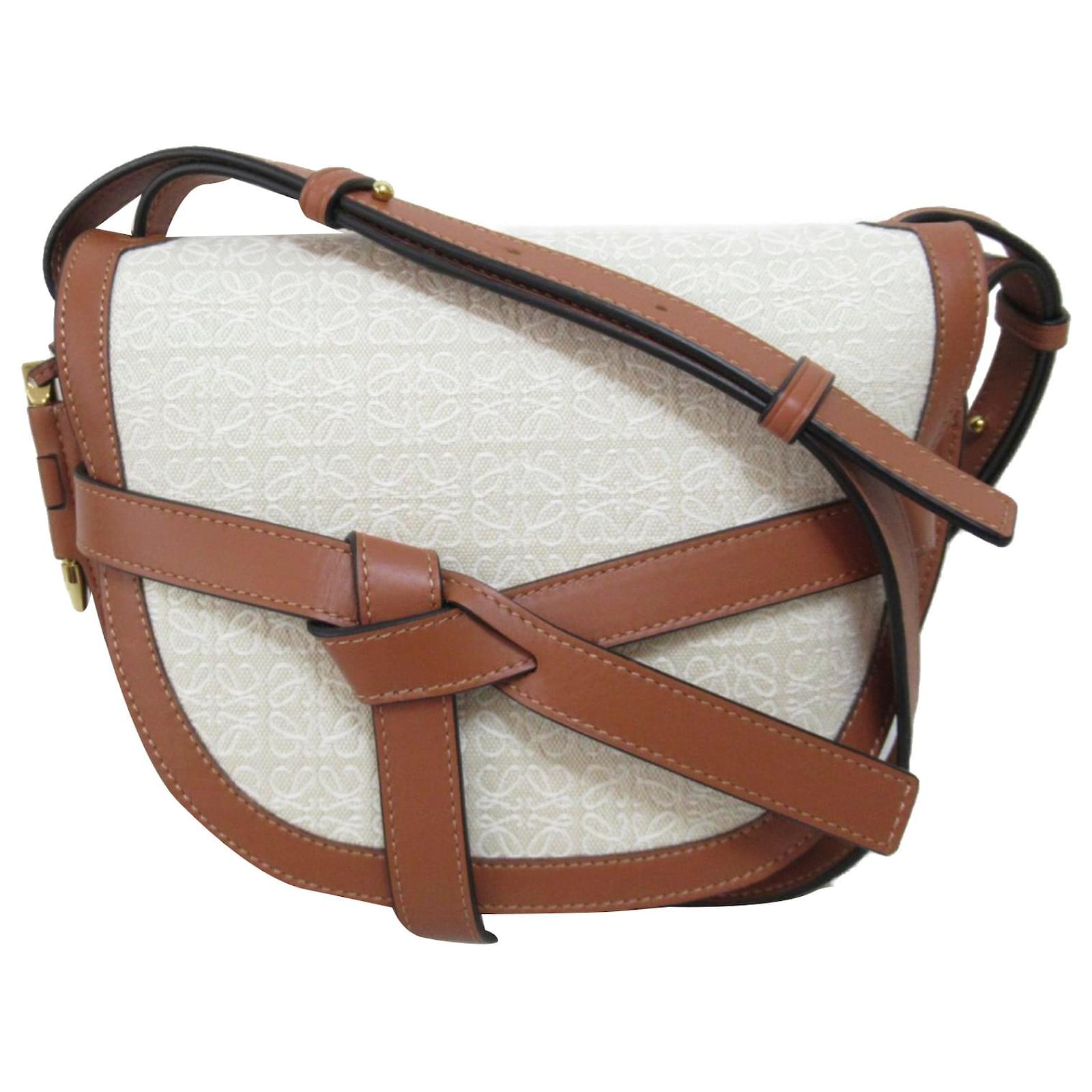 Loewe White Mini Canvas Gate Crossbody Bag Brown Leather Cloth Pony ...