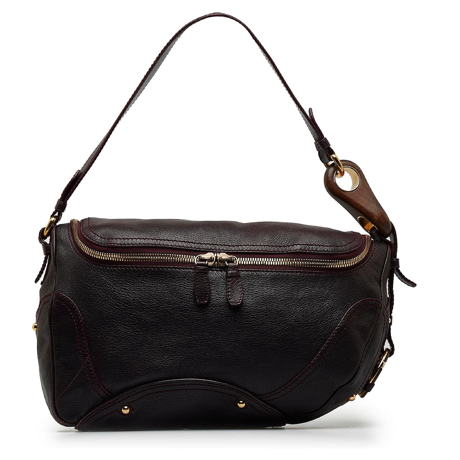 Céline Celine Red Leather Shoulder Bag Dark red Pony-style calfskin ref ...