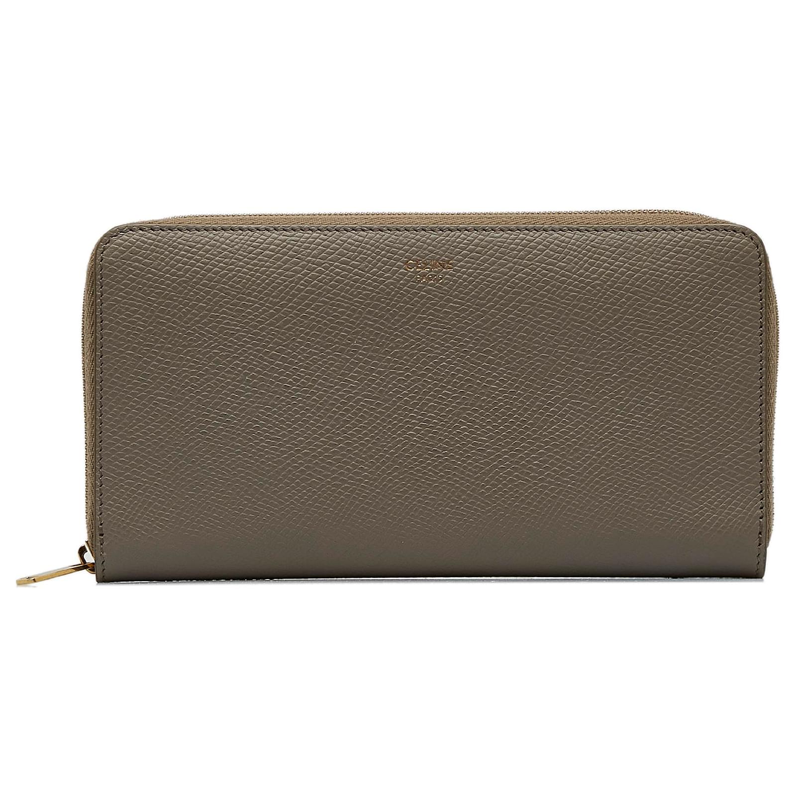 Céline Celine Brown Leather Zip Around Wallet Taupe Pony-style calfskin ...