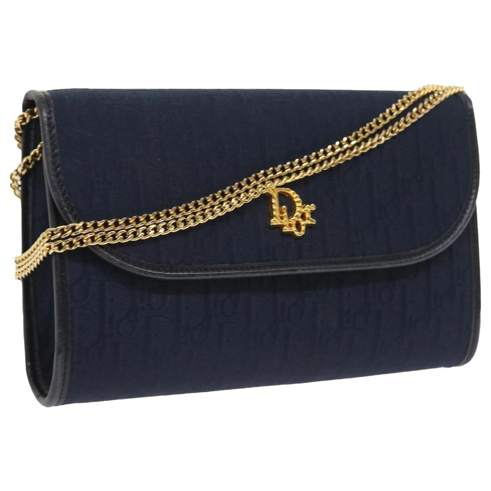 Christian Dior Trotter Canvas Chain Shoulder Bag Navy Auth 55752 Navy ...