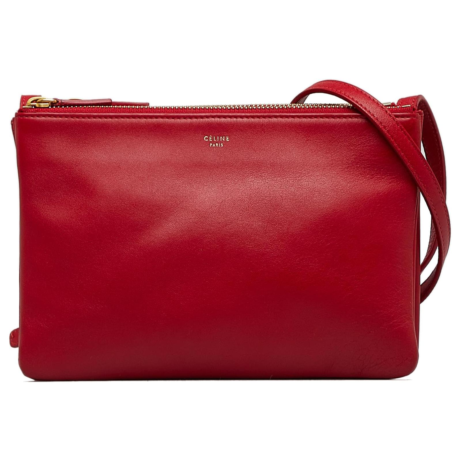 Céline Celine Red Small Trio Crossbody Bag Leather Pony-style calfskin ...