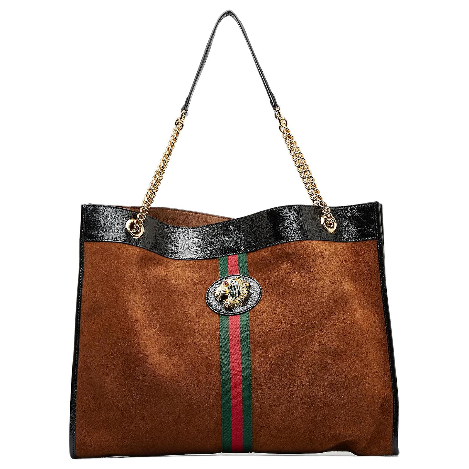 Grand sac cabas Rajah en daim marron Gucci Suede Cuir Marron foncé ref ...