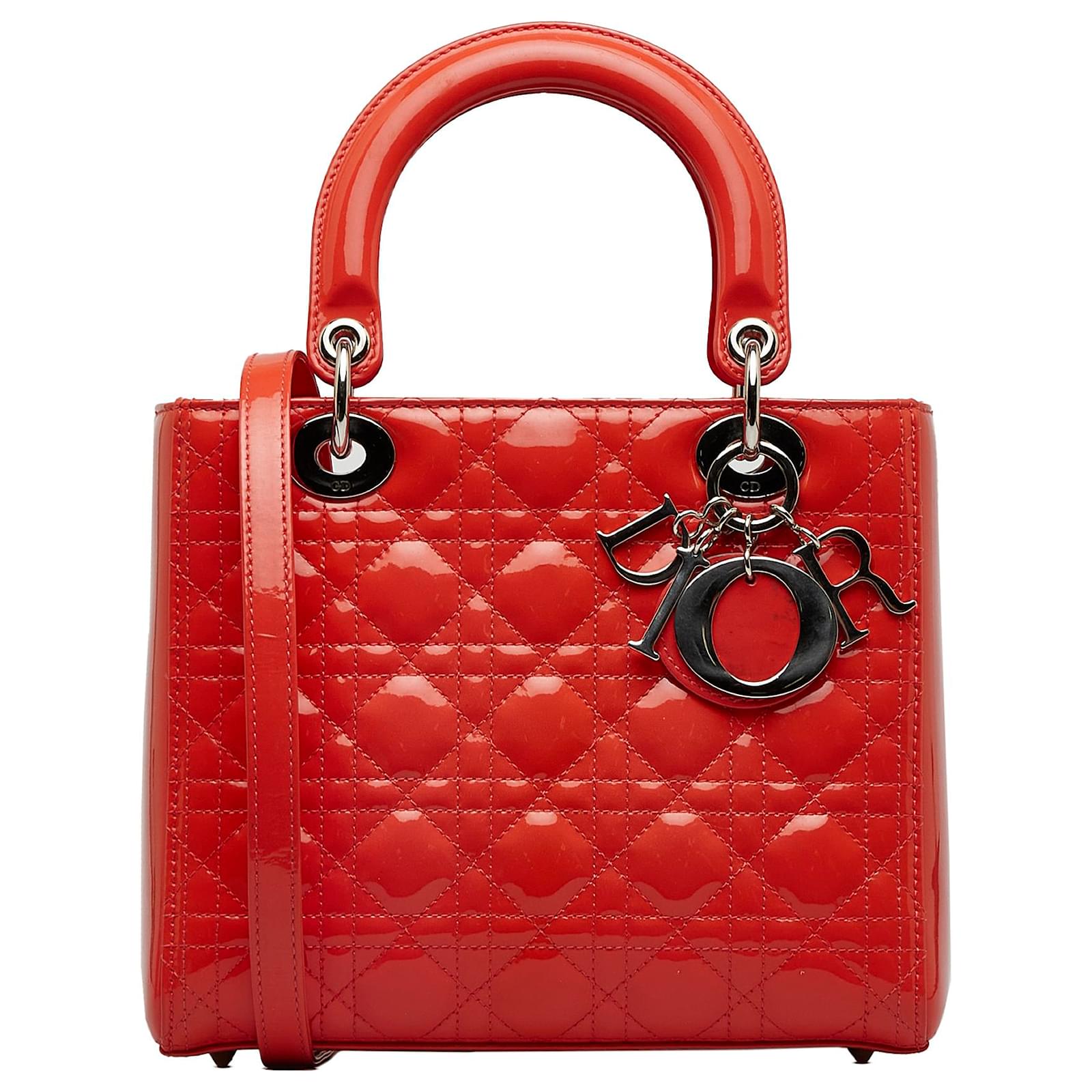 Dior Orange Medium Cannage Patent Lady Dior Leather Patent leather ref ...