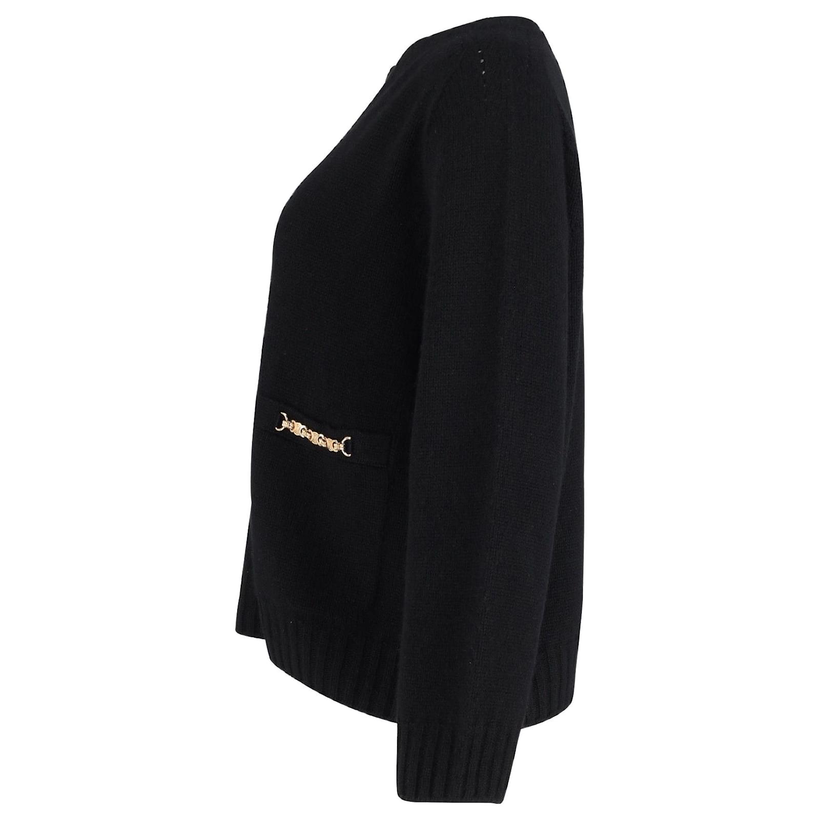 Céline Celine Triomphe Chain Knit Sweater in Black Cashmere Wool ref ...