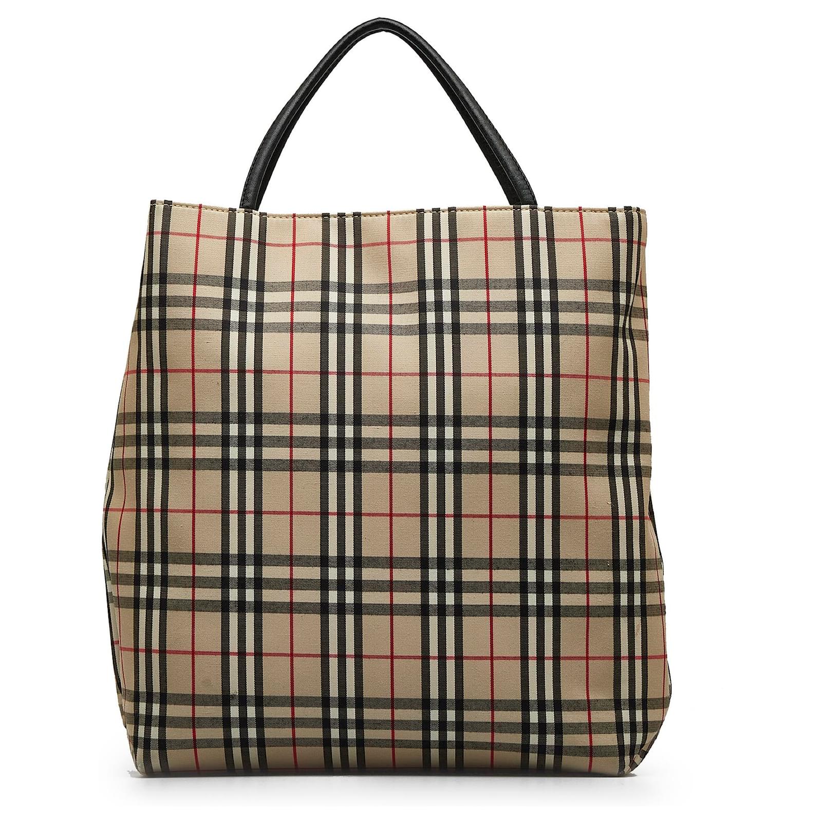 Burberry Brown House Check Tote Beige Leather Cloth Pony-style calfskin Cloth ref.1101746 - Joli ...