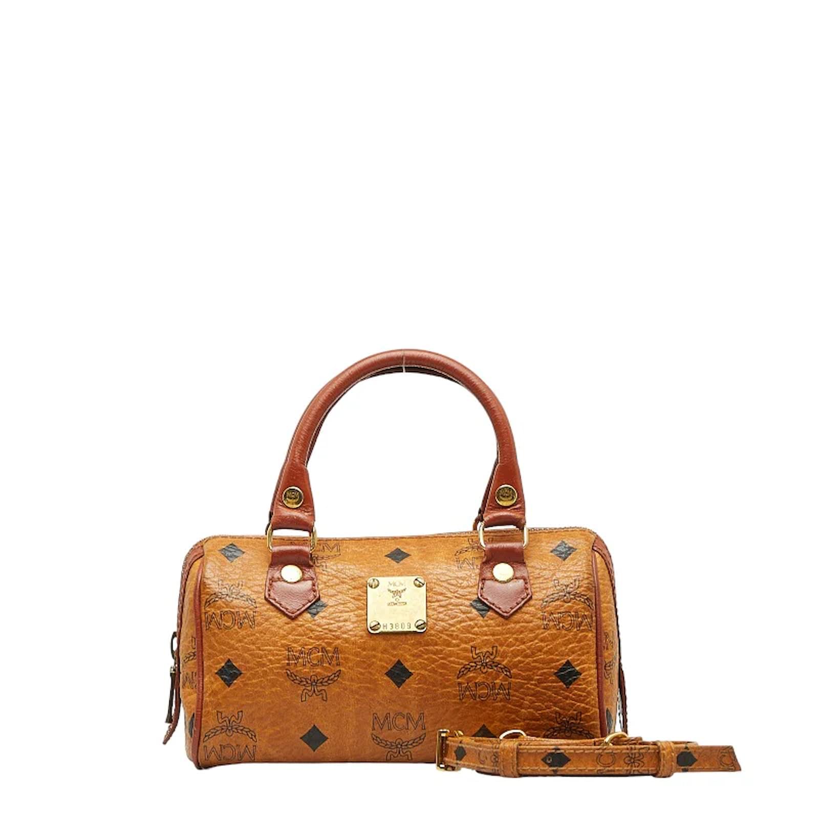 MCM Visetos Mini Boston Bag Brown Cloth ref.1104366 - Joli Closet