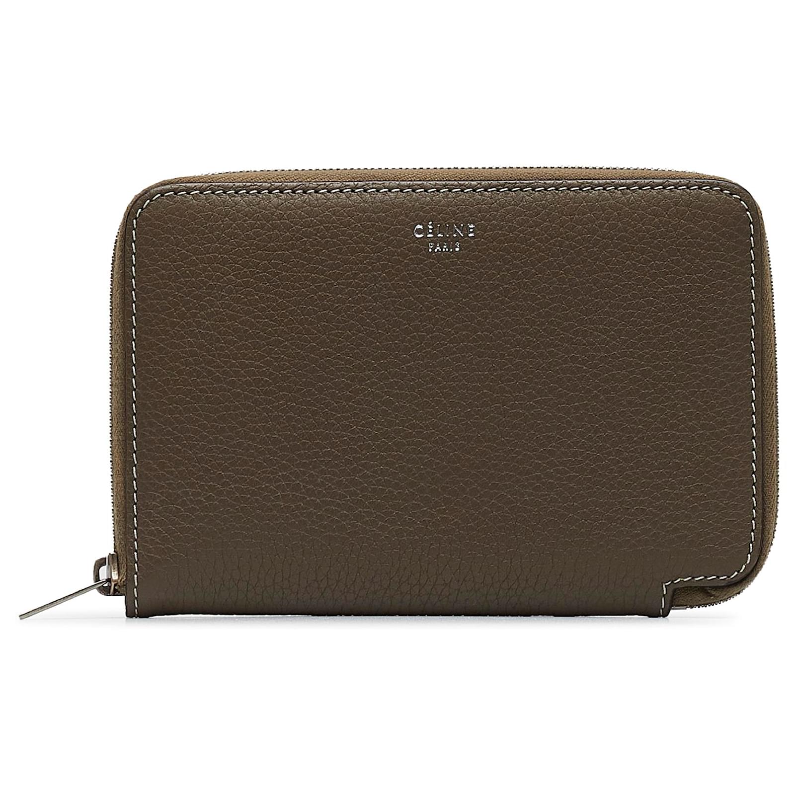 Céline Celine Gray Leather Zip Around Wallet Grey Pony-style calfskin ...