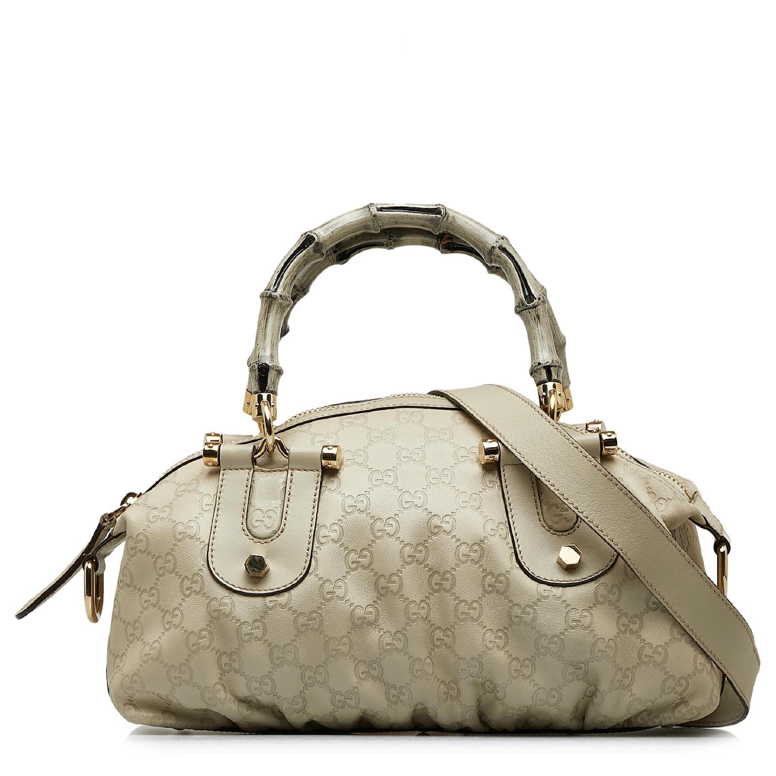 Gucci White Guccissima Bamboo Dialux Pop Satchel Leather Pony-style ...