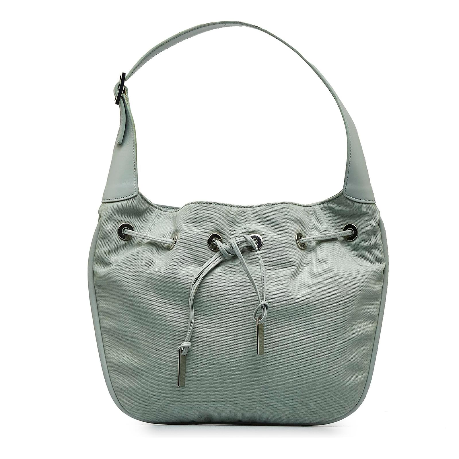 Gucci Blue Nylon Drawstring Shoulder Bag Light blue Leather Pony-style ...