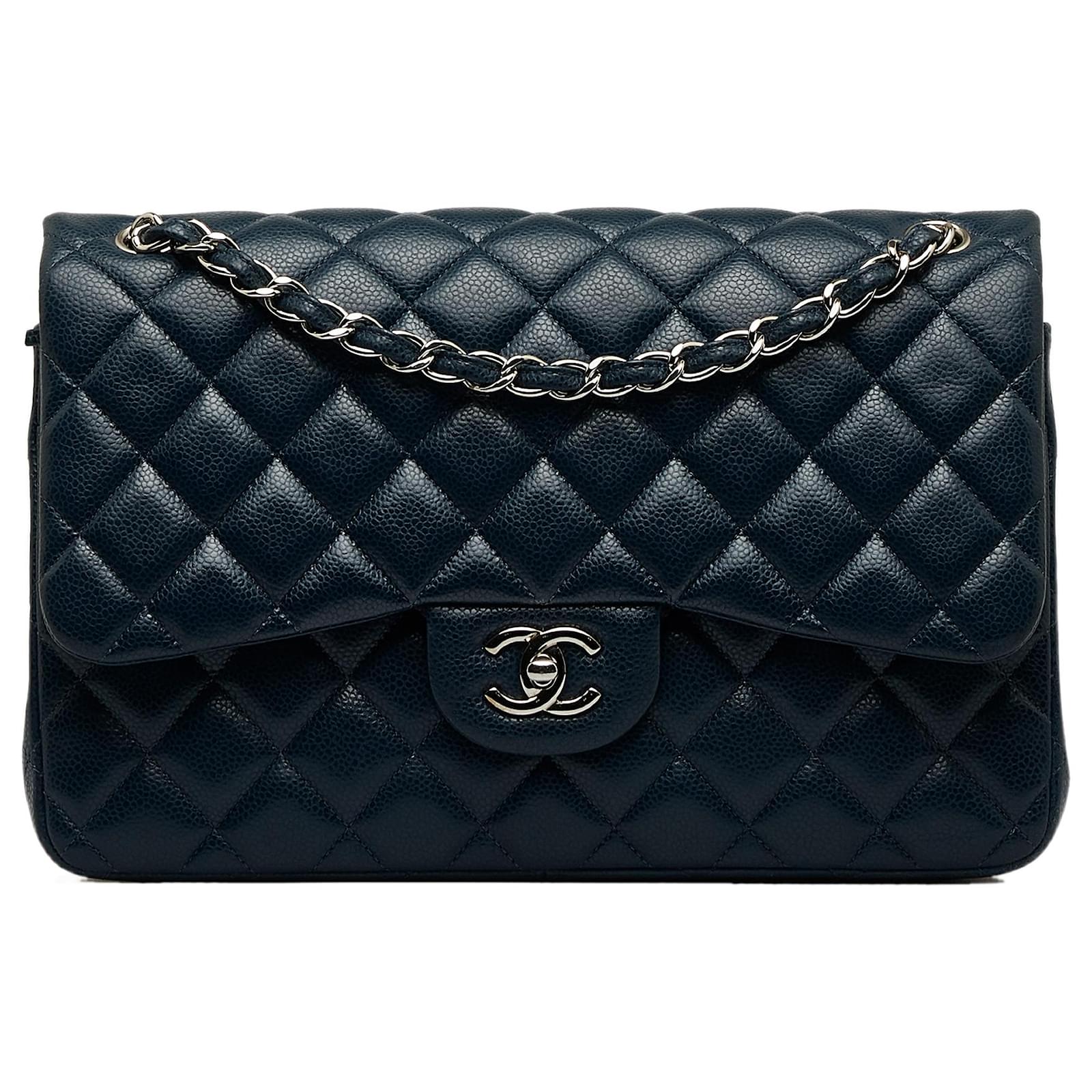 Chanel Blue Jumbo Classic Caviar Double Flap Leather ref.JC1106281 ...