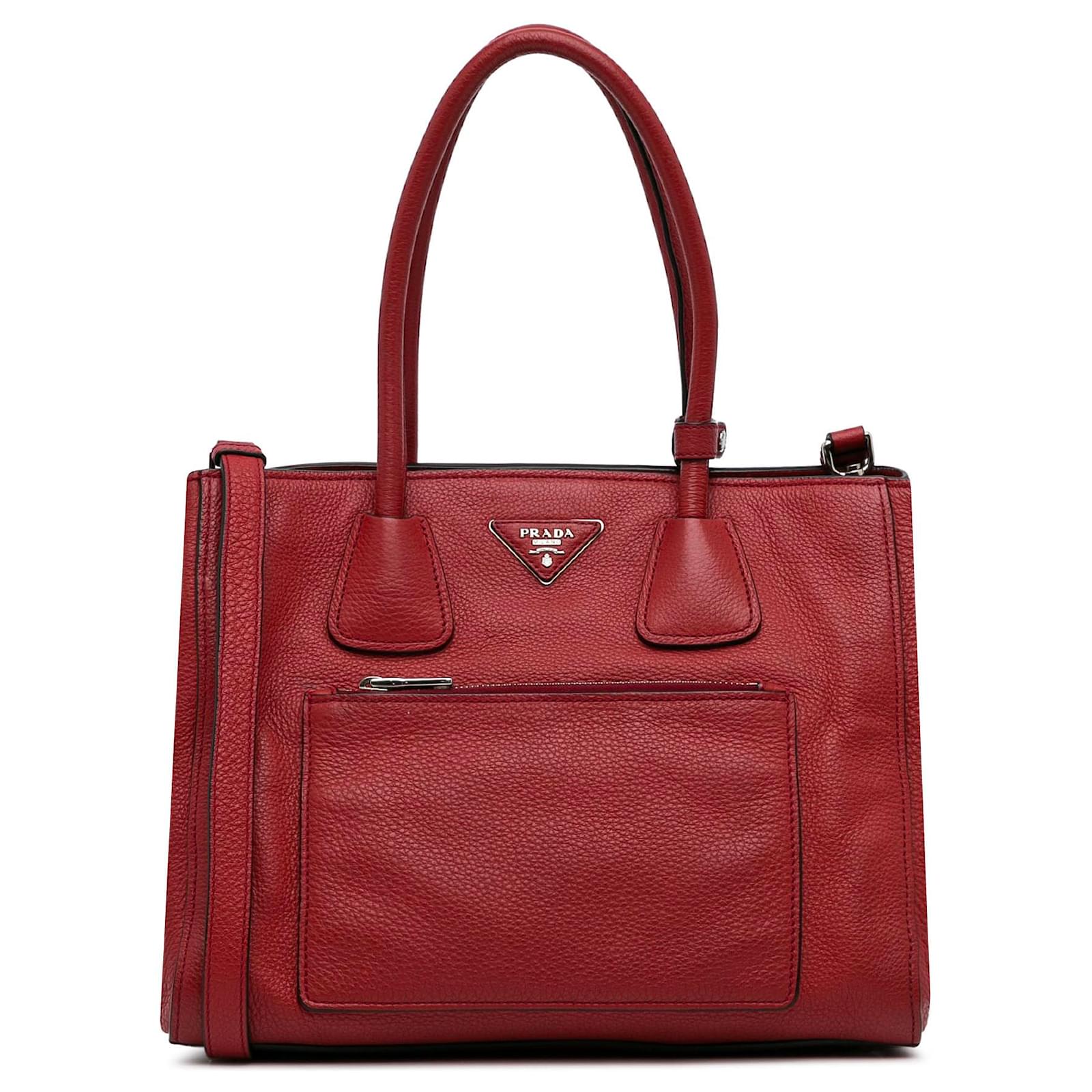 Prada Red Vitello Phenix Pocket Satchel Leather Pony-style calfskin ref ...
