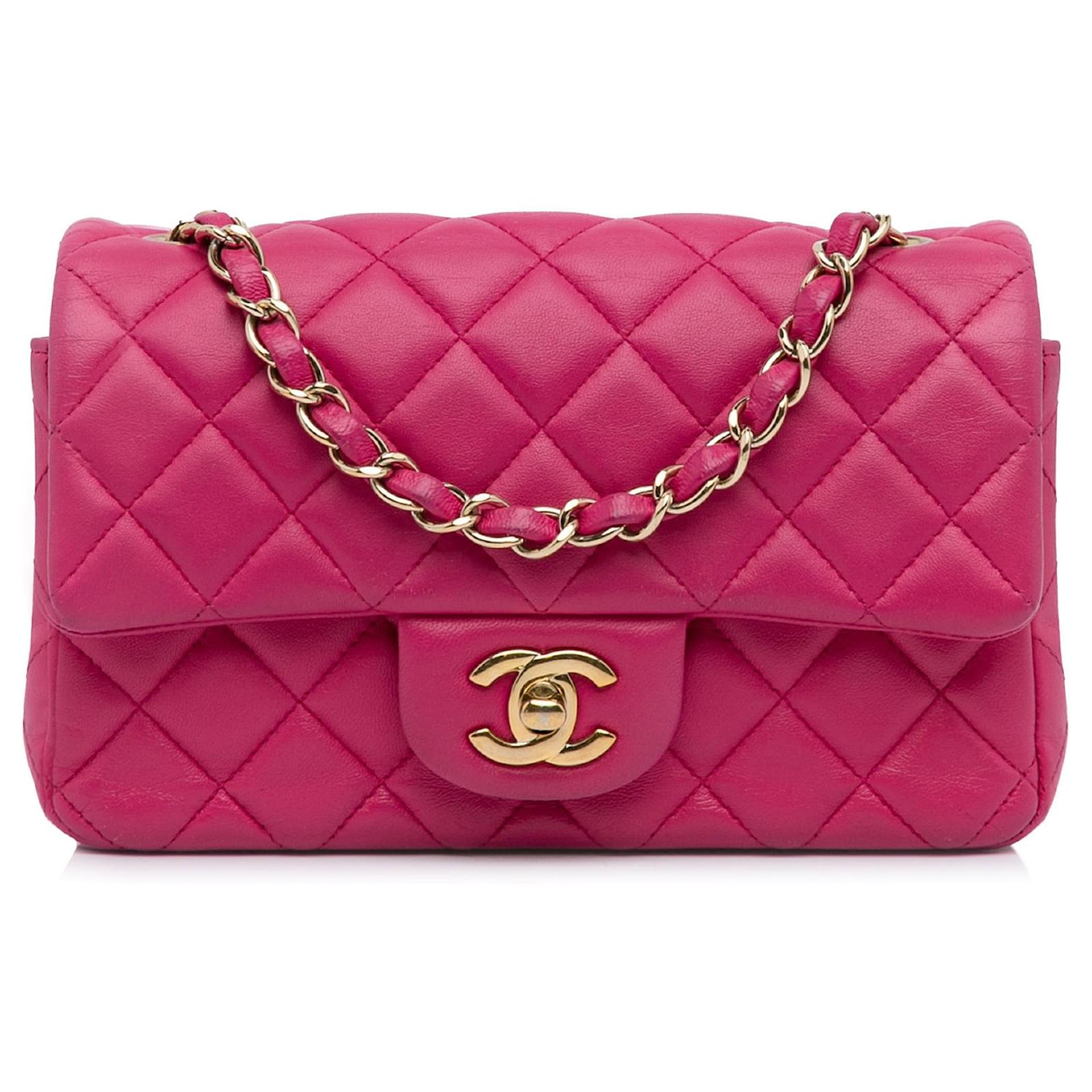 Chanel Pink Mini Classic Lambskin Rectangular Single Flap Leather ref ...