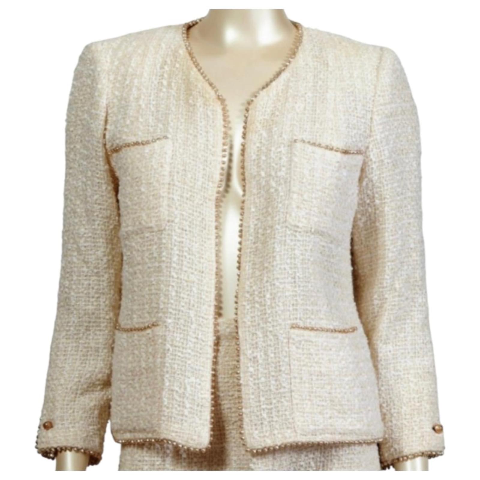 Chanel Jackets Cream Cotton Wool Tweed ref.1110438 - Joli Closet
