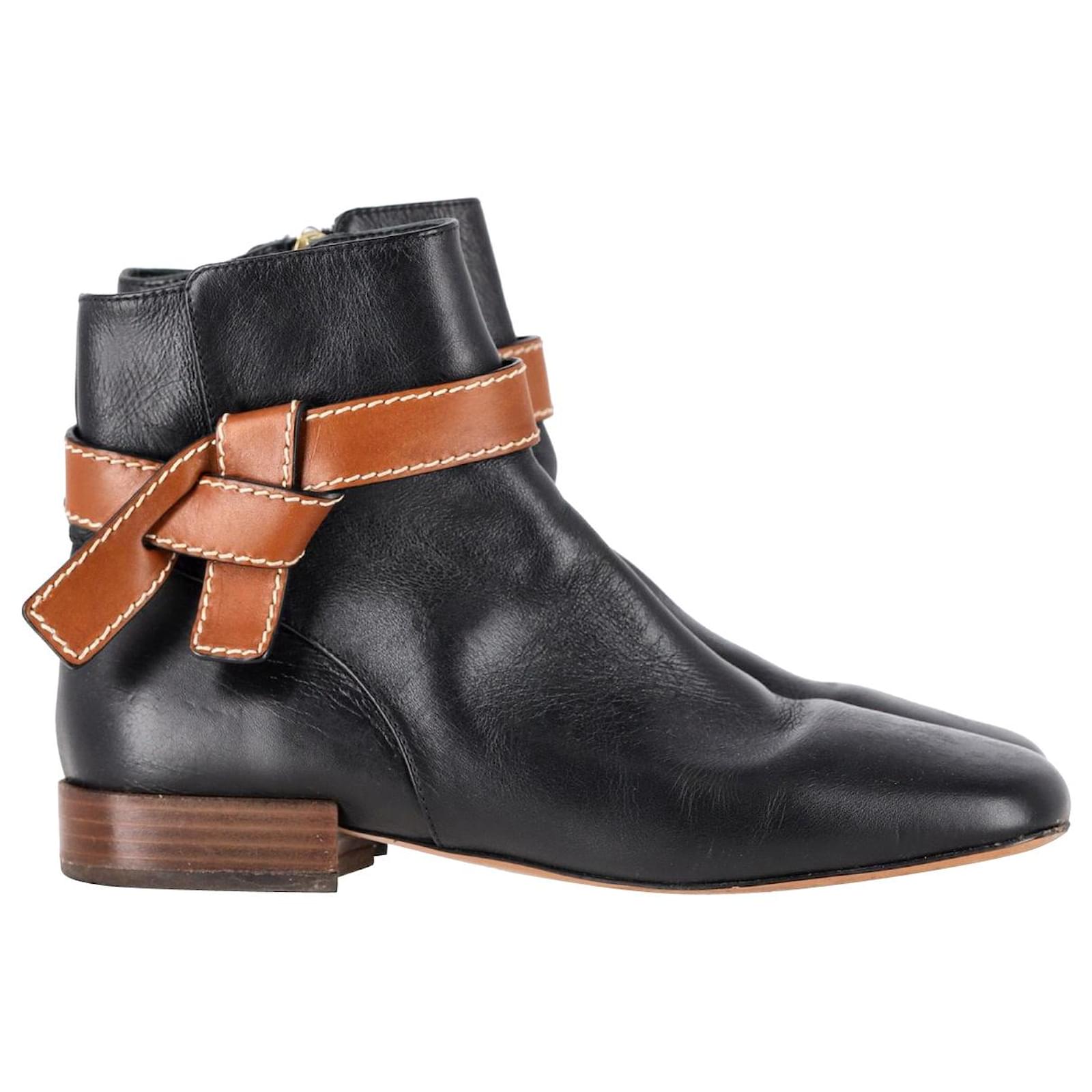 Loewe Gate Topstitched Two-tone Ankle Boots in Black and Brown Leather ...