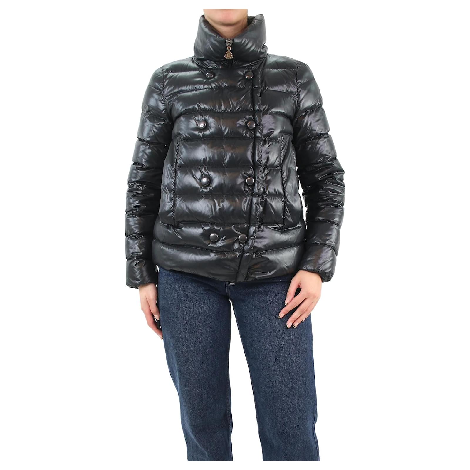 Moncler Black double-breasted puffer jacket - size UK 12 Polyamide ref ...