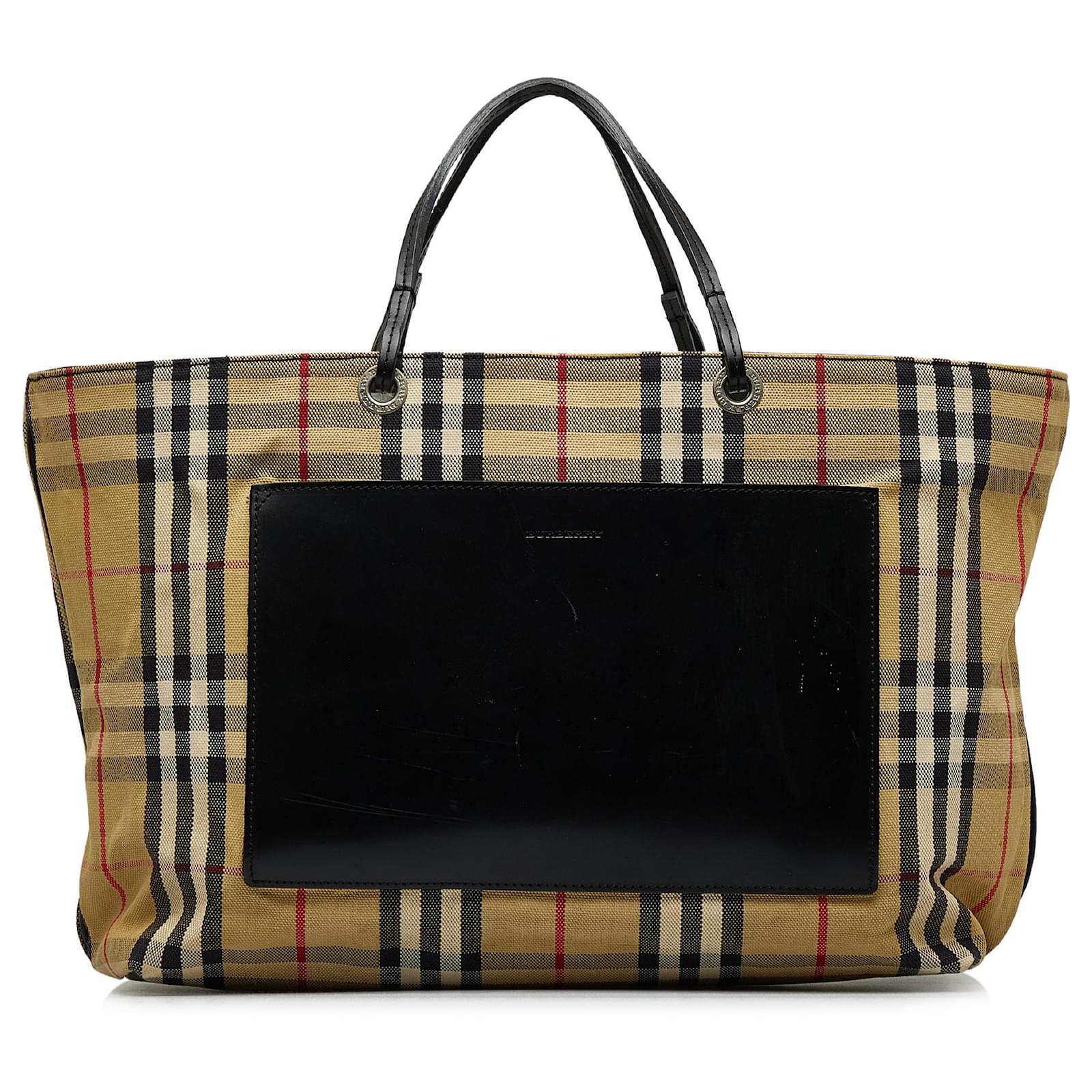 Burberry Brown House Check Tote Beige Leather Cloth Pony-style calfskin Cloth ref.1112645 - Joli ...