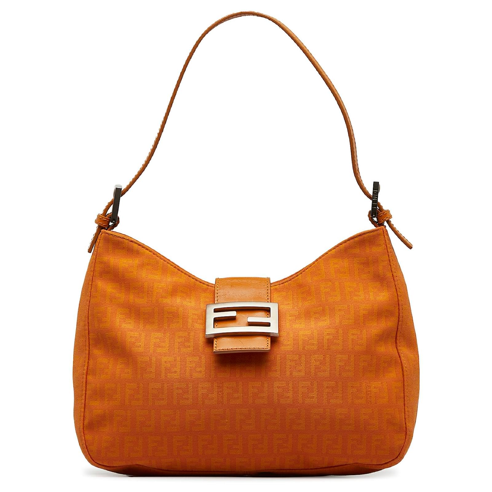 Fendi Orange FF Lock Zucchino Shoulder Bag Leather Cloth Pony-style ...
