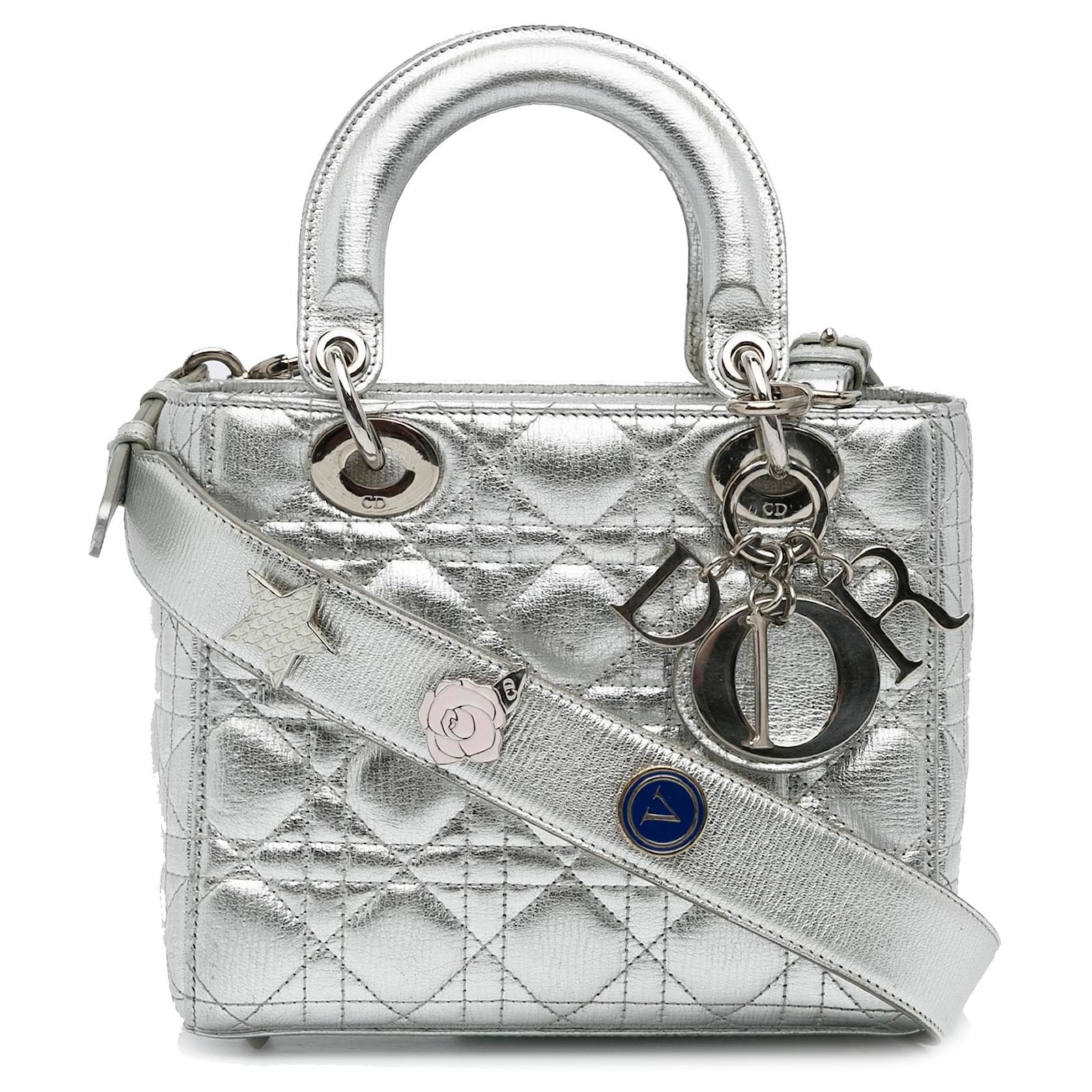 Dior Silver Small Cannage Lady Dior My ABCDior Silvery Leather Pony ...