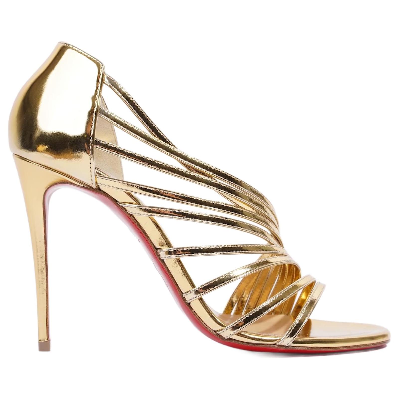 Christian Louboutin Norina 100 Gold Patent Leather EU 37 Uk 4 Golden ...