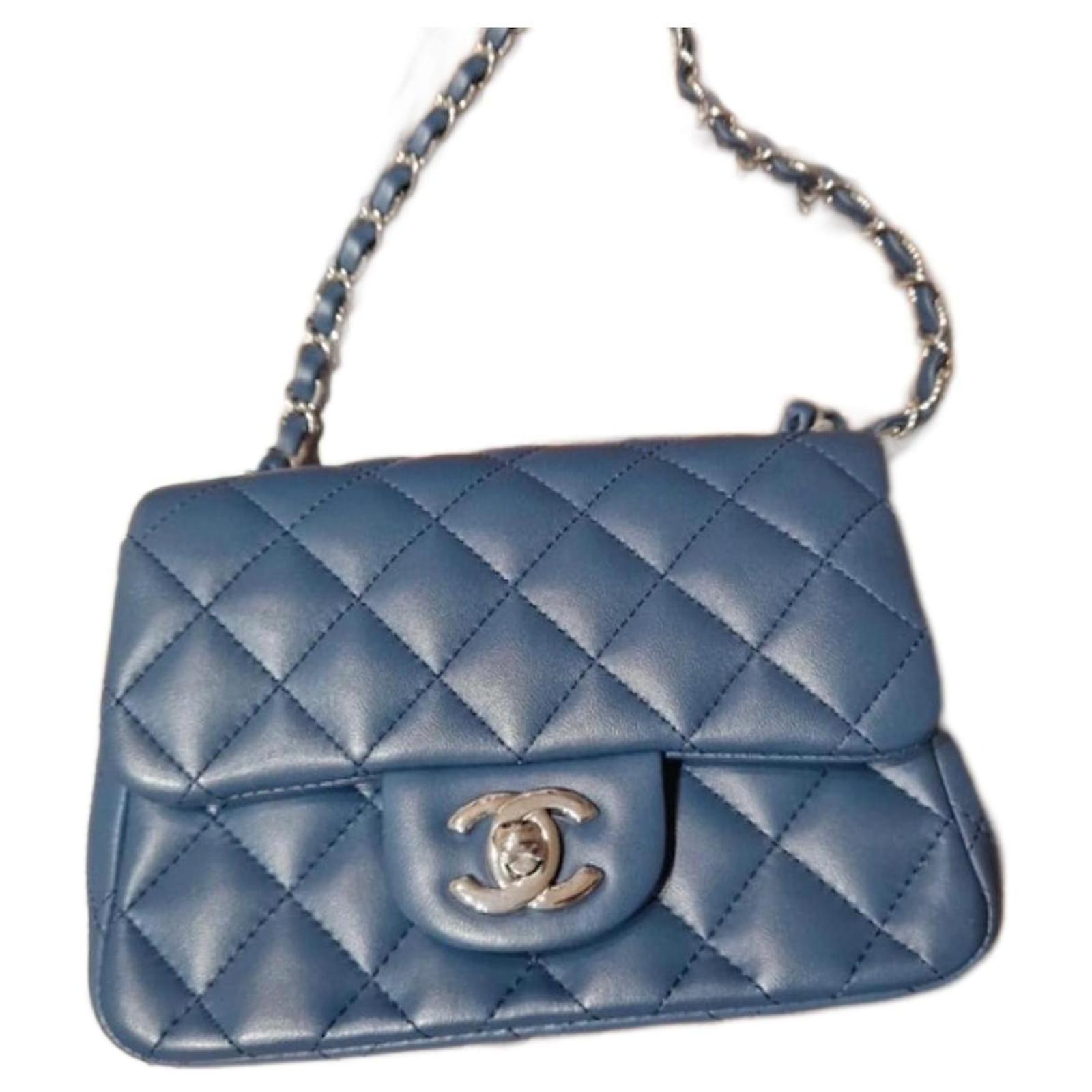 Chanel classic timeless mini flap azul blue bag Navy blue Leather ref ...